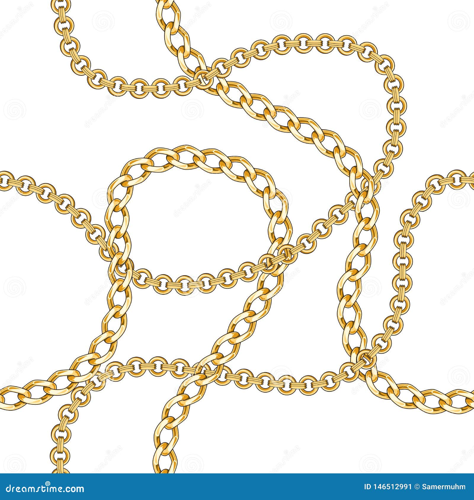 Seamless Pattern with Gold Chains for Fabric Design on White Background ...