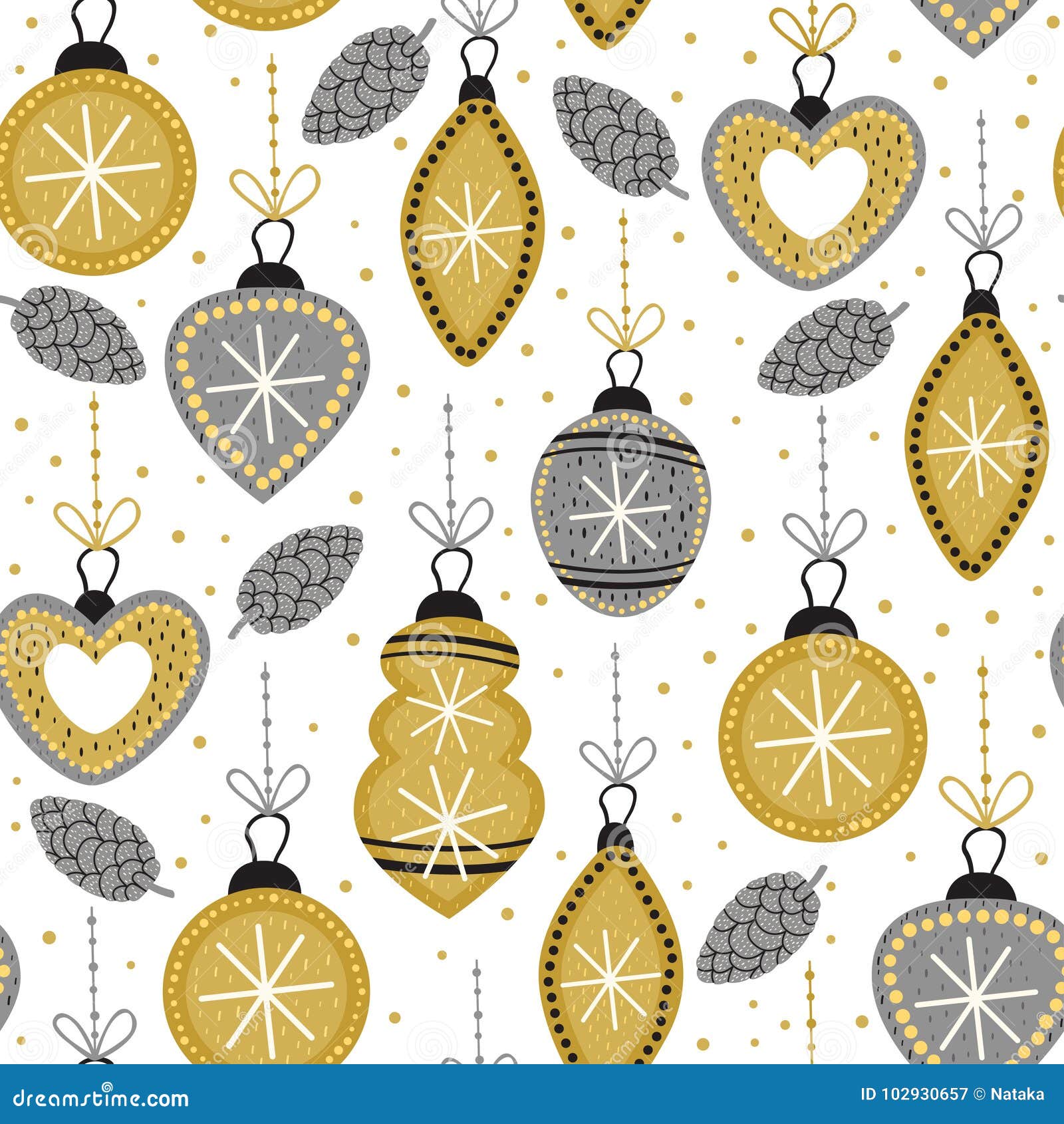 Seamless Pattern with Gold Christmas Decorations Stock Vector ...