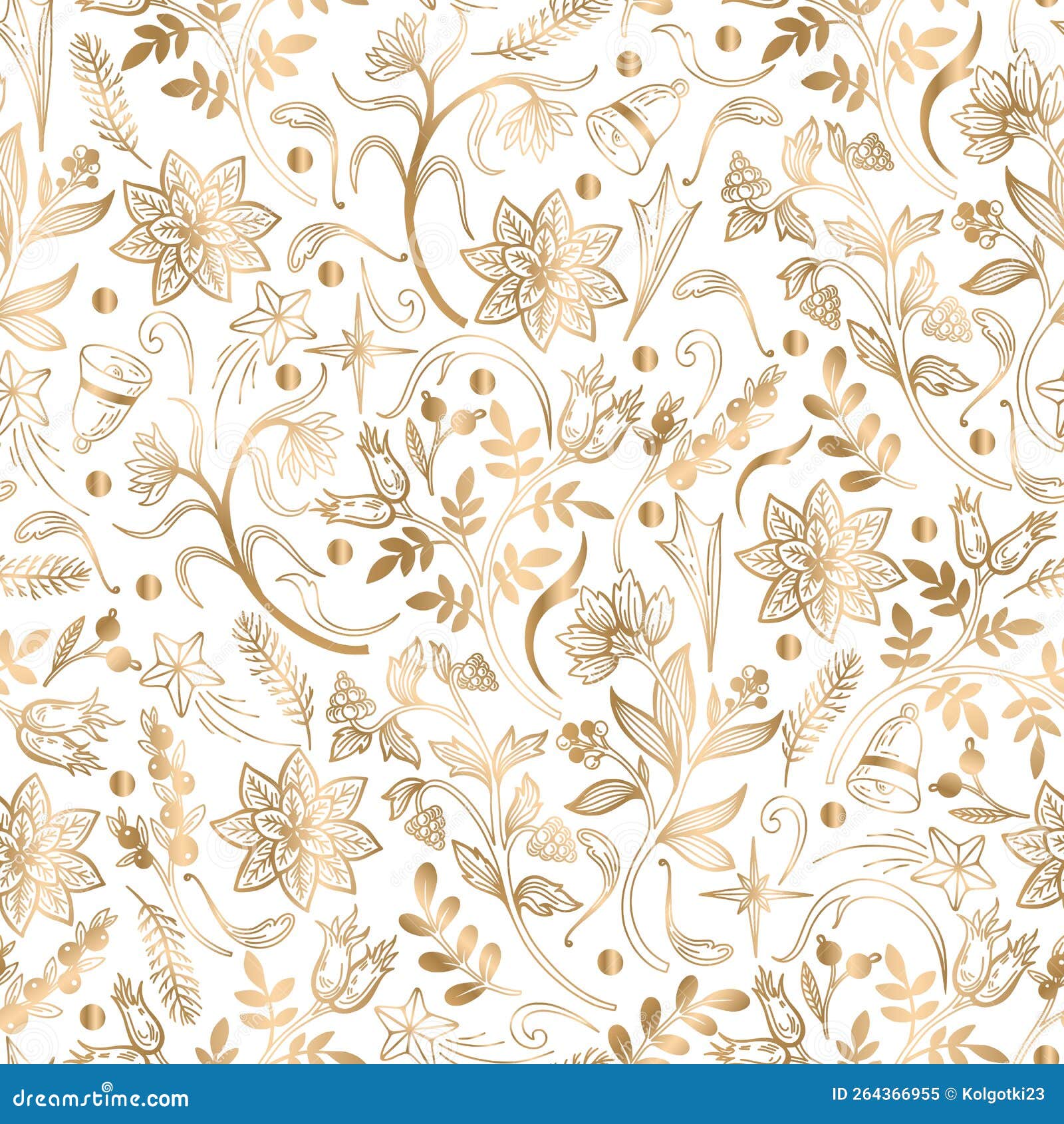 Seamless Pattern with Gold Christmas Elements. Vector. Stock Vector ...