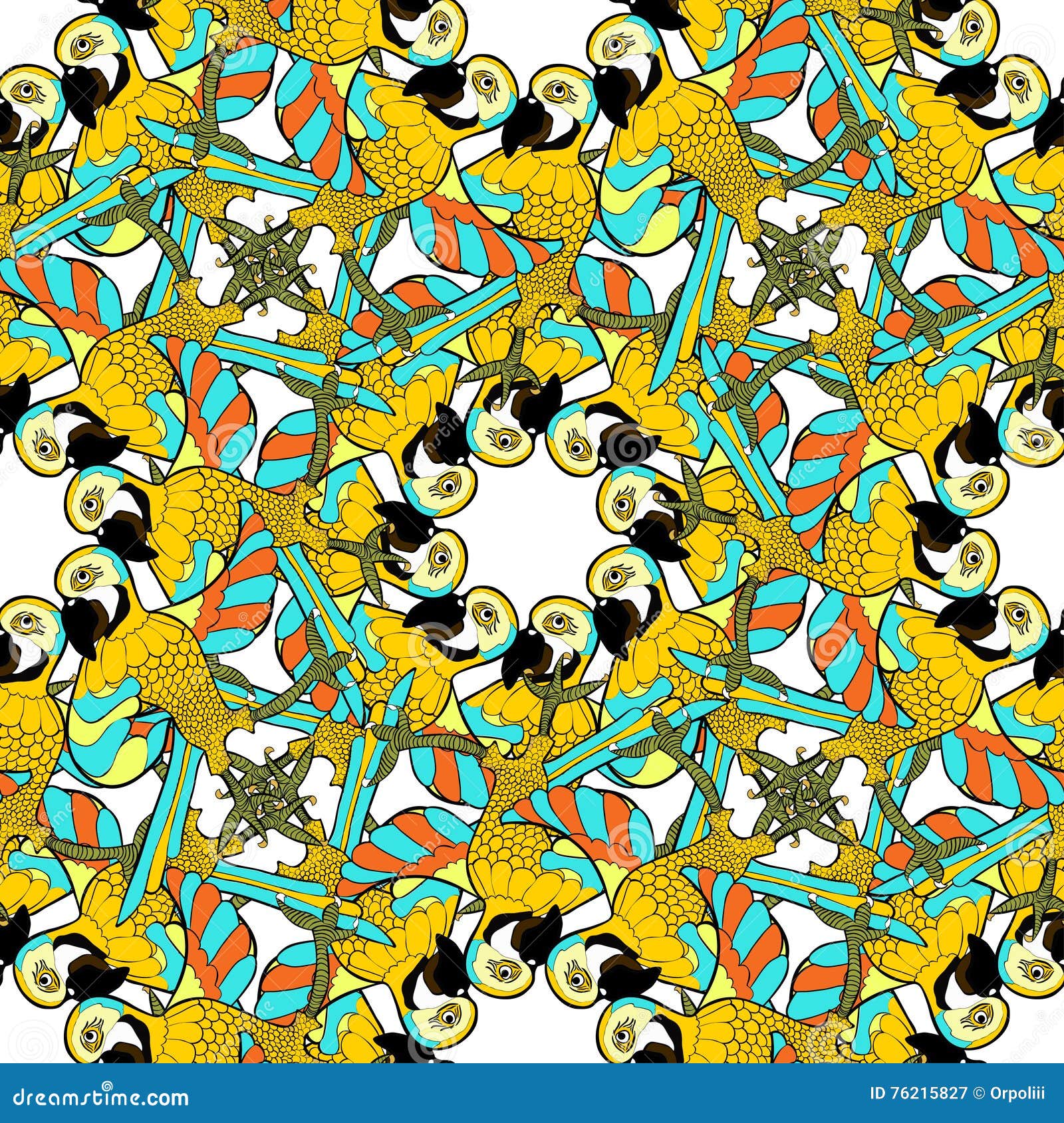 Seamless Pattern with Gold Circles Dancing Fun Caribbean Parrot Stock ...