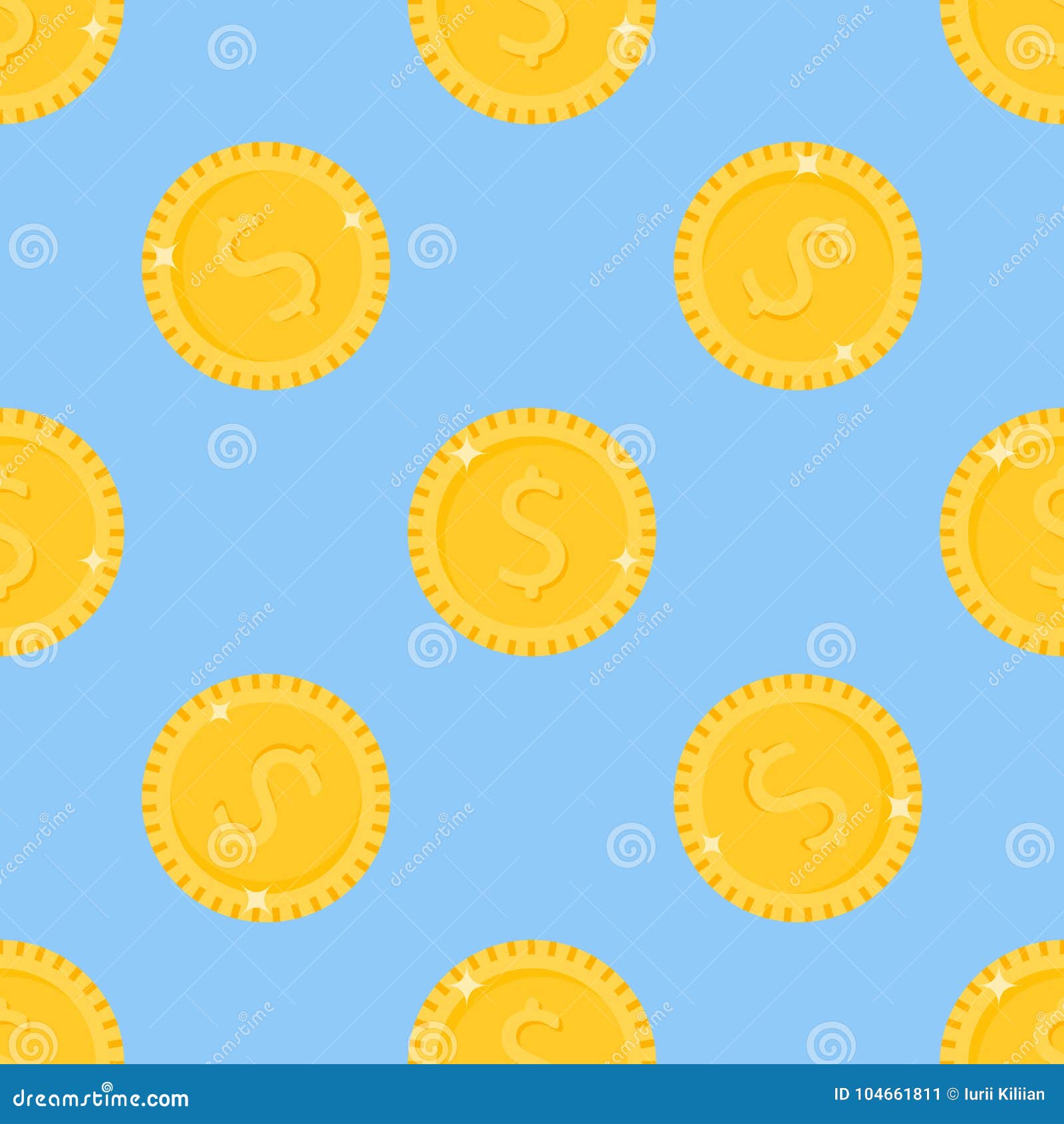 Seamless Pattern with Gold Coins Stock Vector - Illustration of flat ...