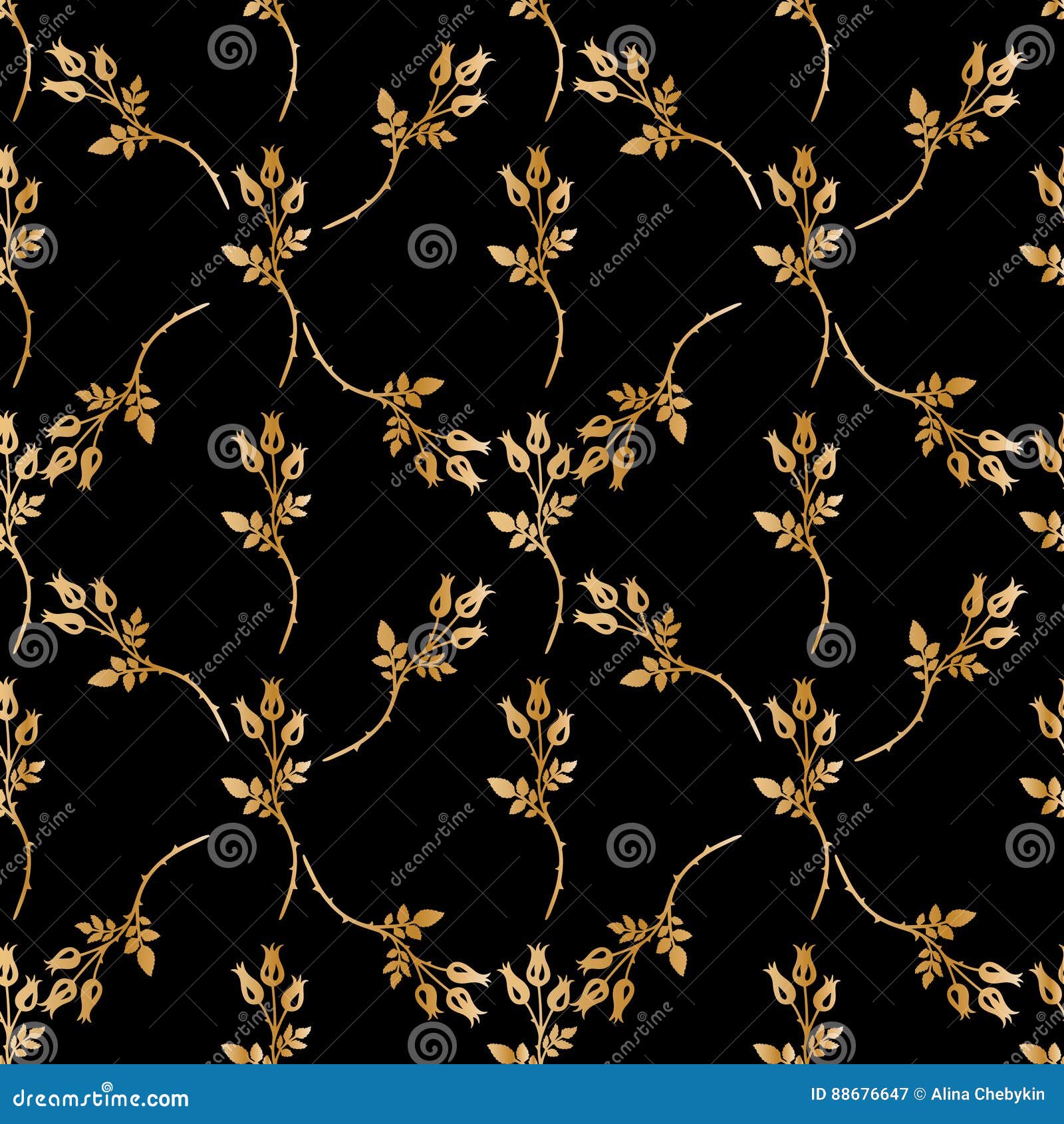 Seamless Pattern with Gold Flowers Stock Vector - Illustration of brier ...