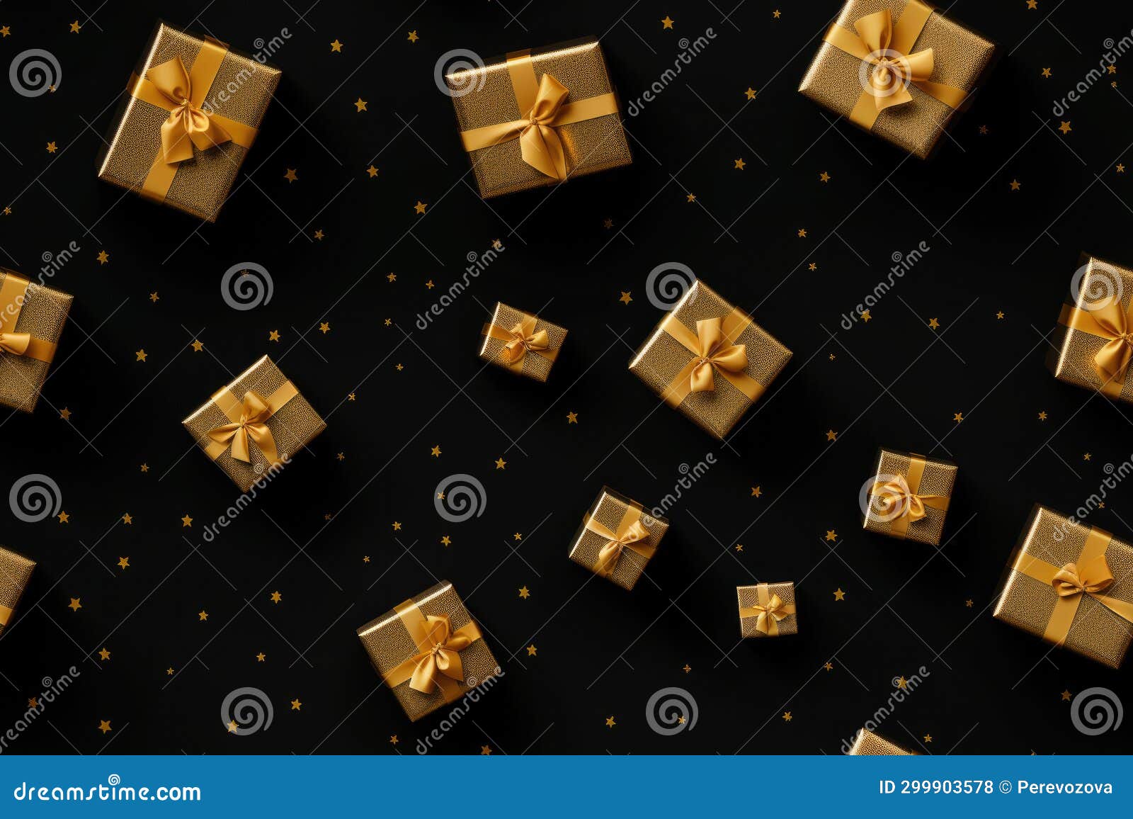 Seamless Pattern of Gold Gift Boxes or Wrapped Presents with Gold ...