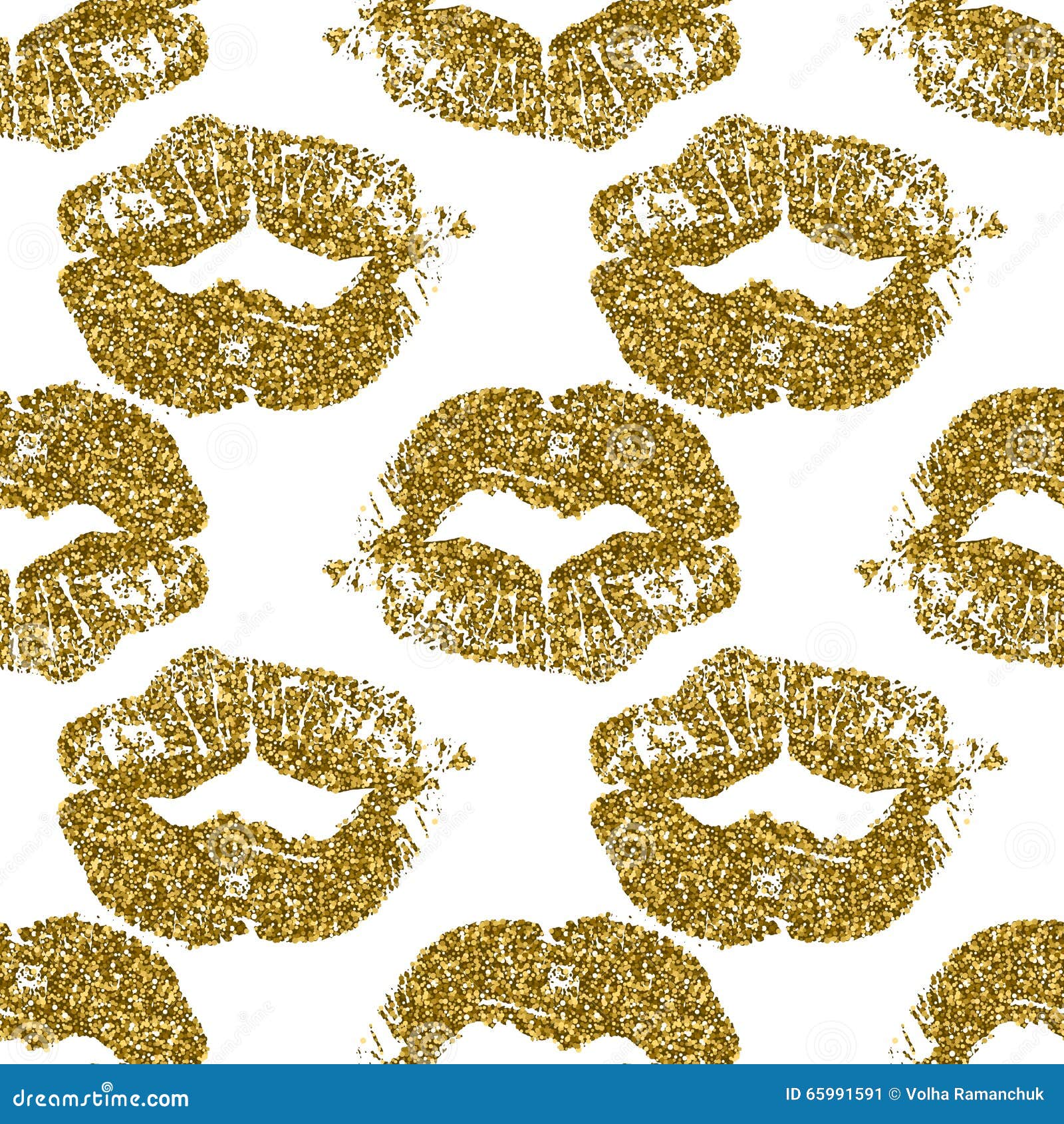 Seamless Pattern with Gold Glitter Lips Prints on White Background ...