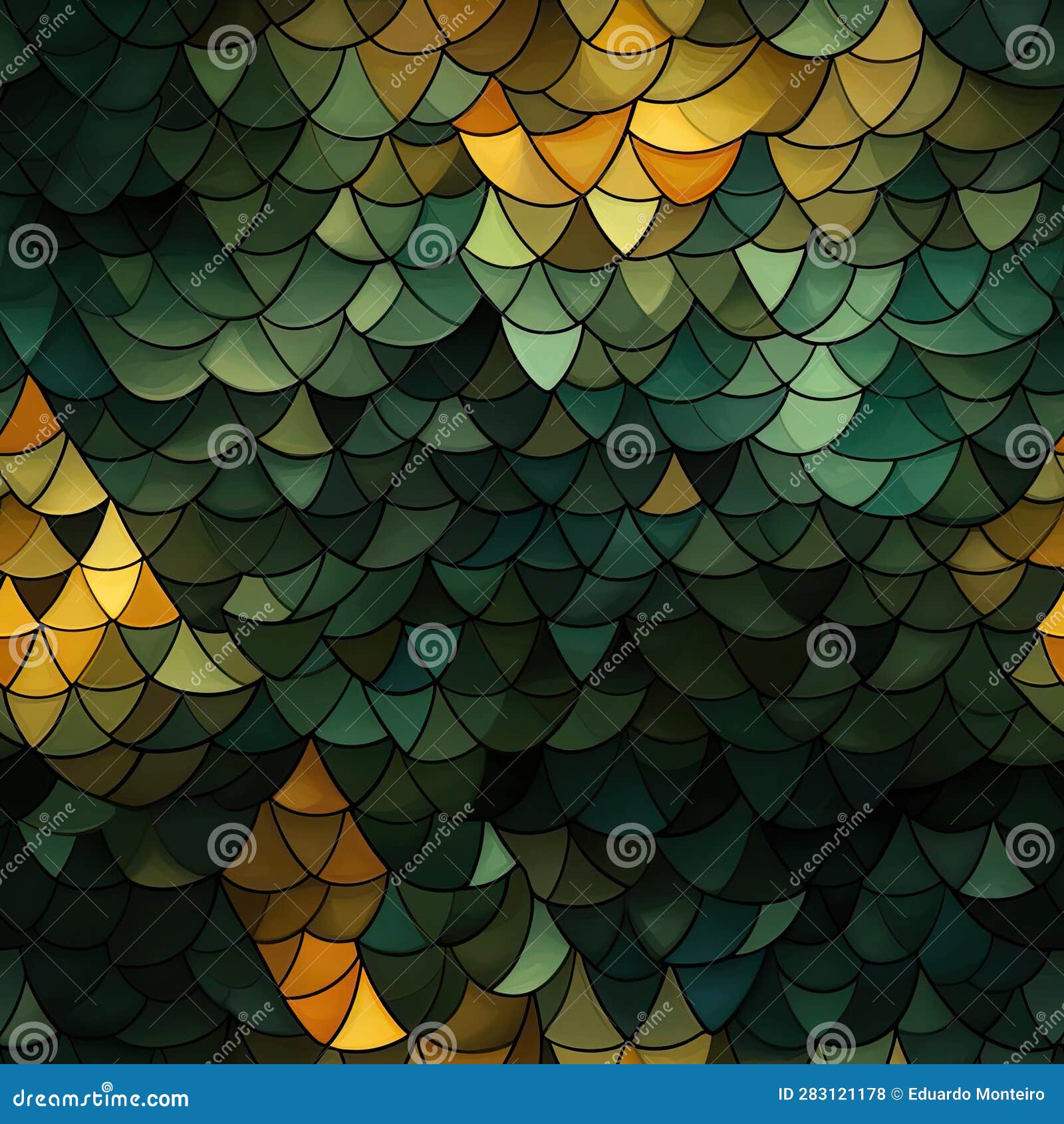 Seamless Pattern with Gold and Green Dragon Scales (tiled) Stock ...