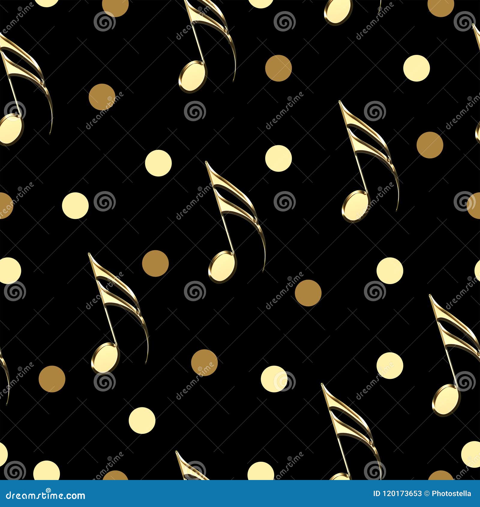 Seamless Pattern With Gold Musical Notes On Black Background Stock ...