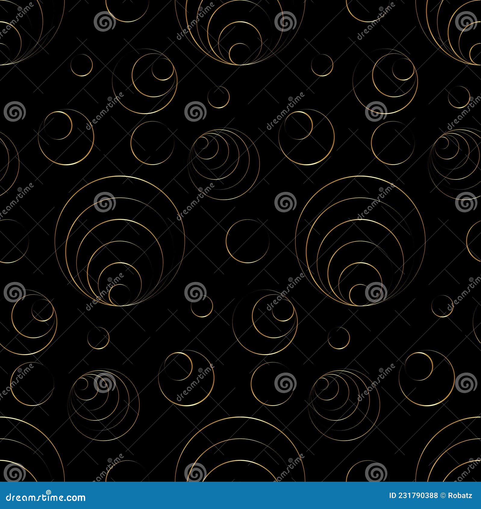 Seamless Pattern with Gold Seashells and Bubbles. Golden Outline Vector ...