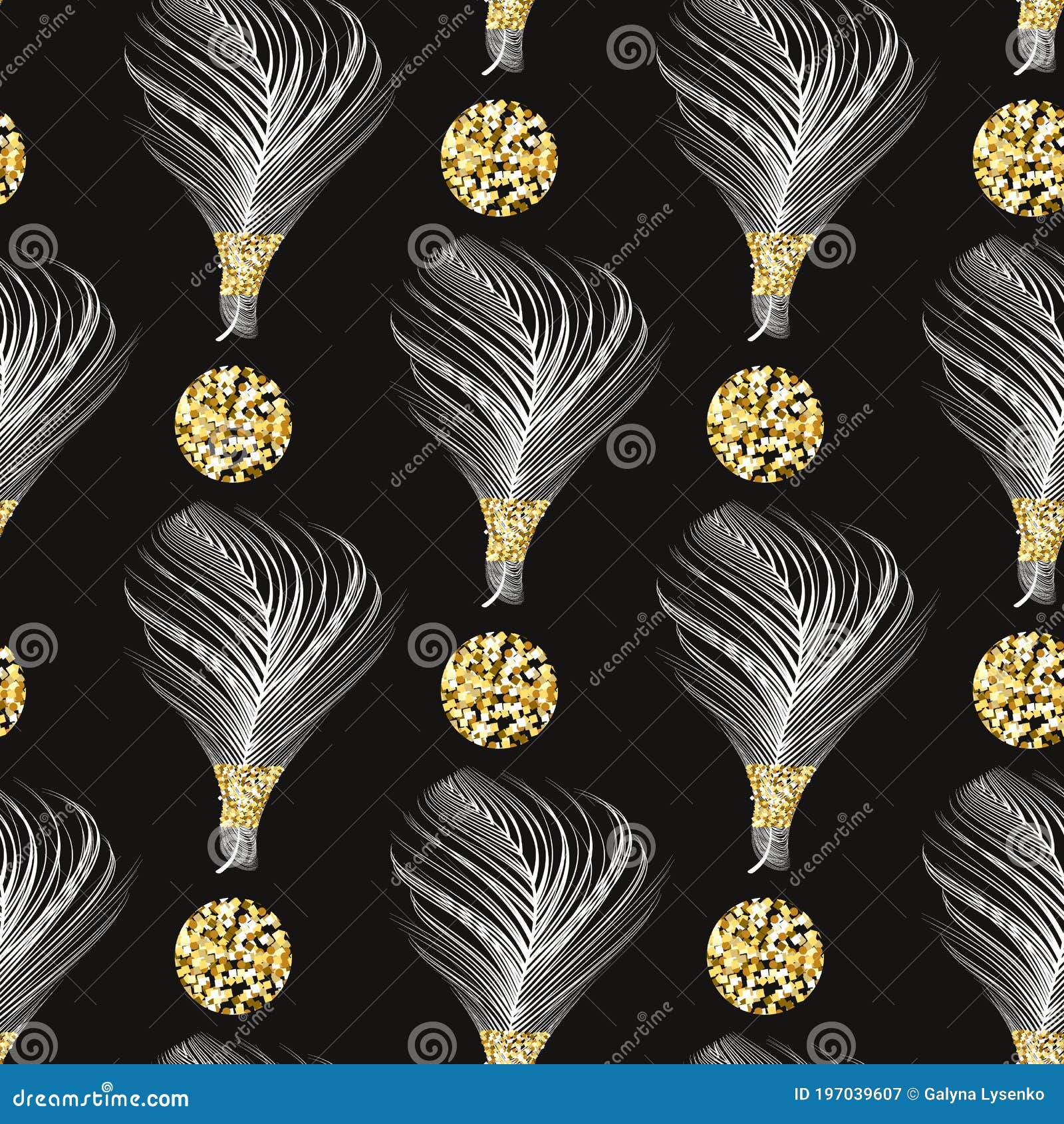 Seamless Pattern with Gold and Silver Feathers of Bird Stock ...
