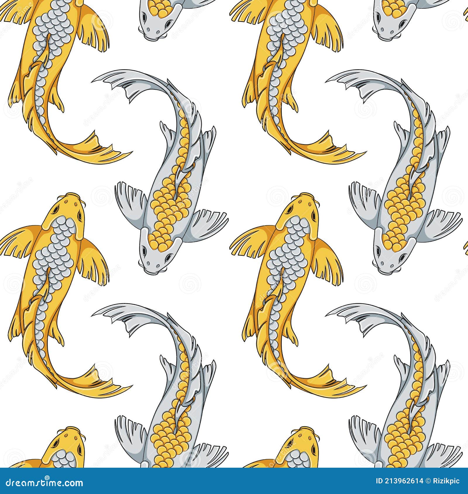Seamless Pattern with Gold and Silver Koi Fish Carps. Stock Vector ...