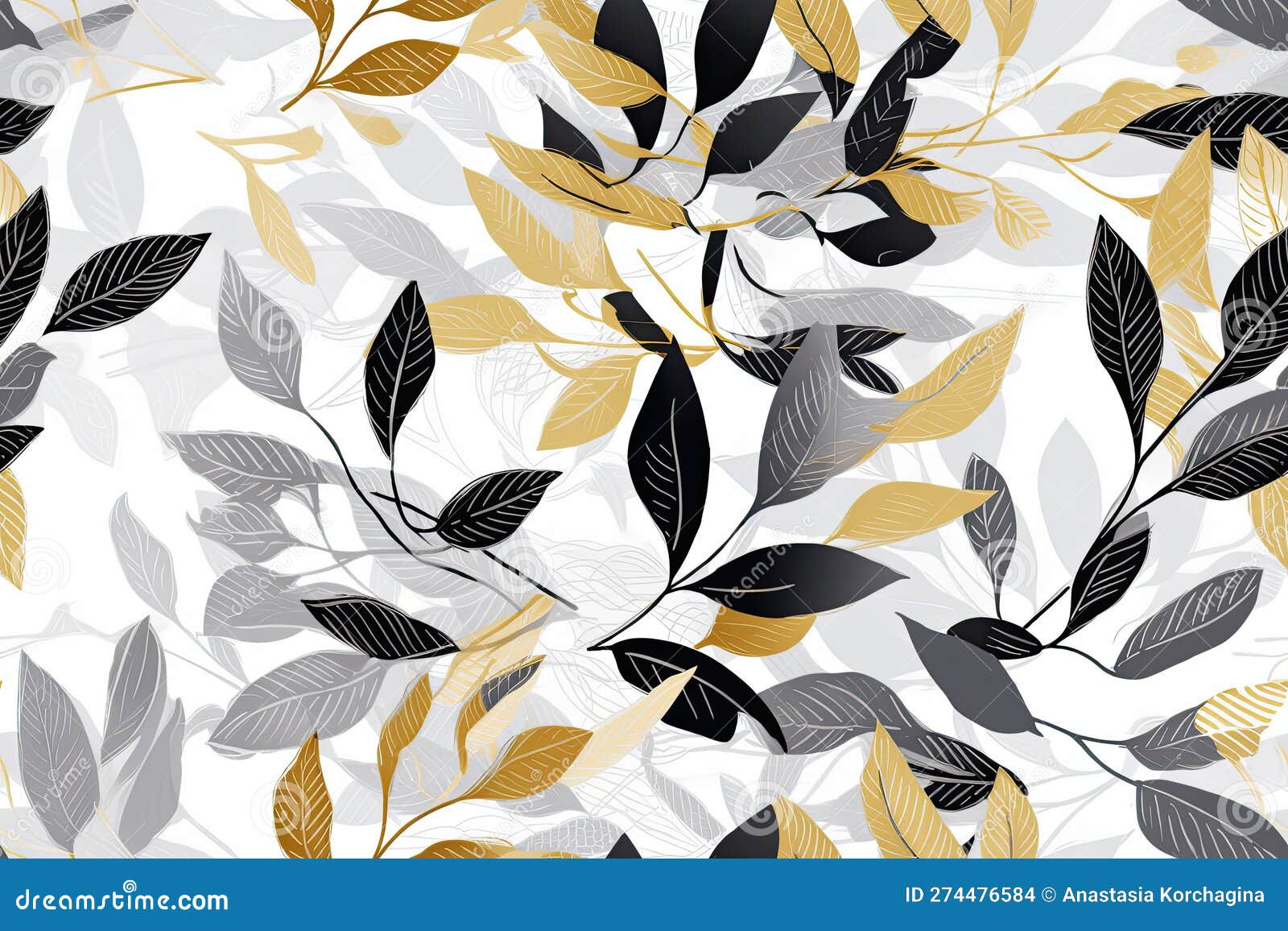 Seamless Pattern with Gold and Silver Leaves. Generative AI ...