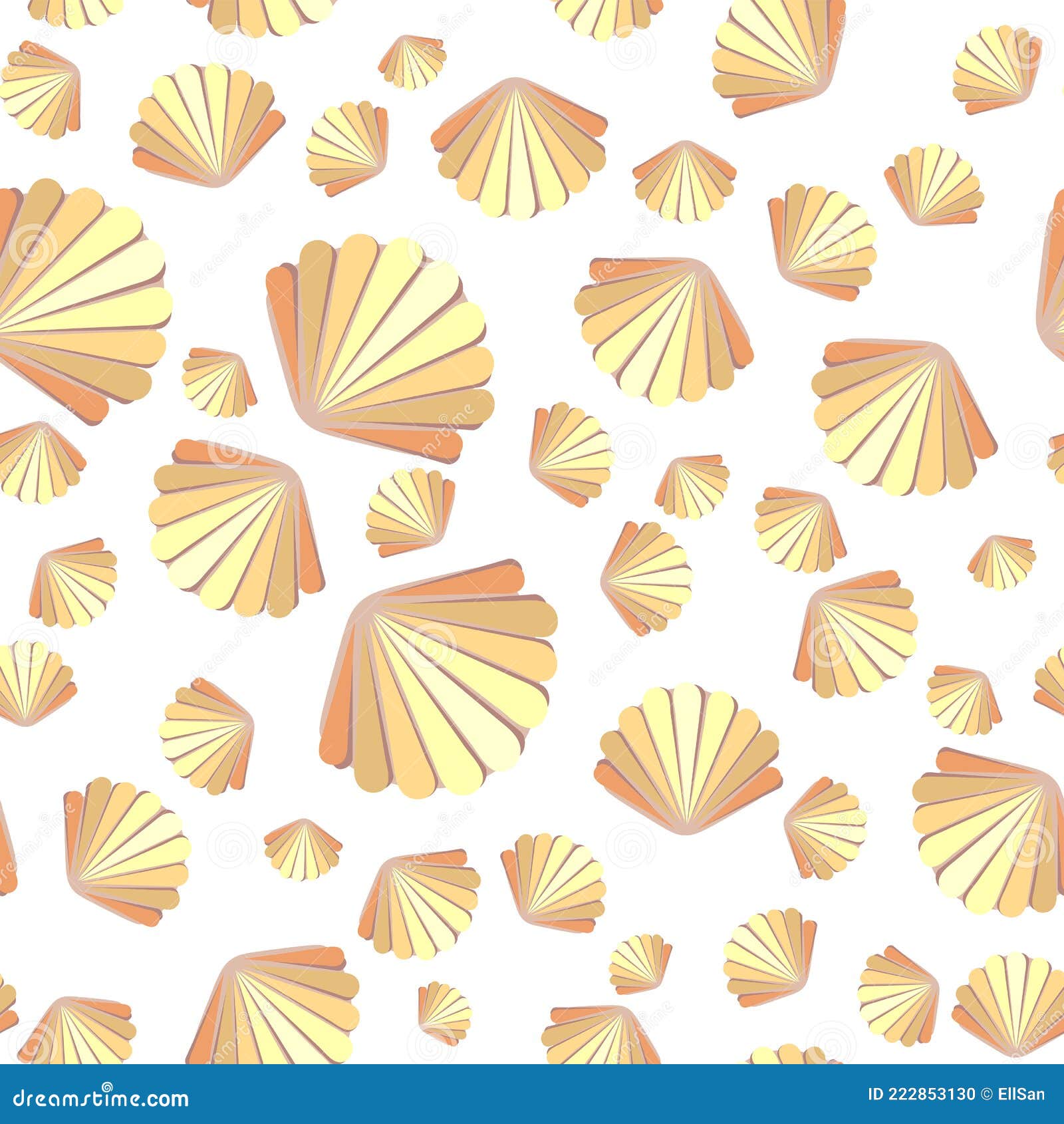 Seamless Pattern of Gold Yellow Sea Shell on White Background. Flat ...