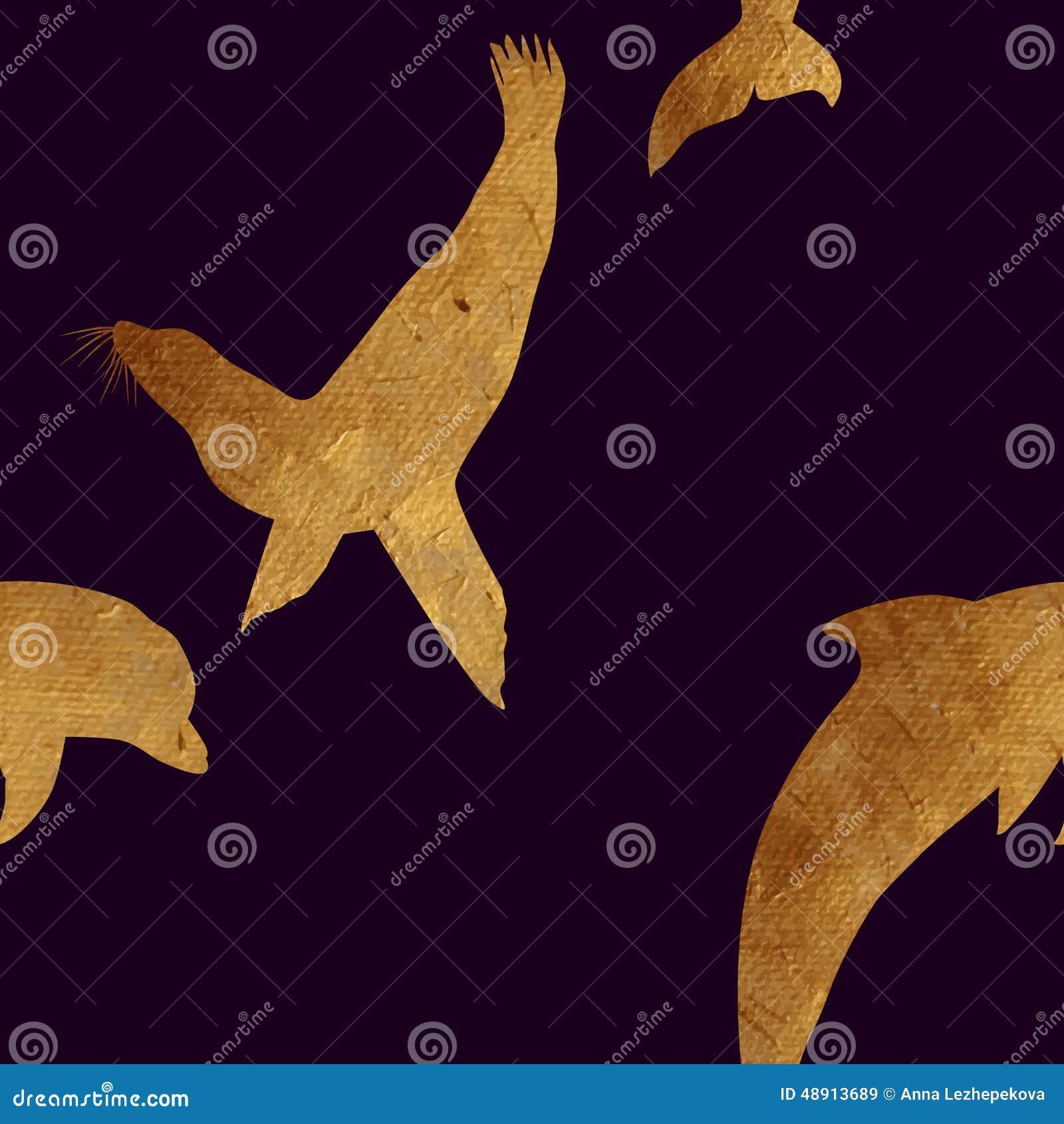 Seamless Pattern with Golden Animals. Stock Illustration - Illustration ...