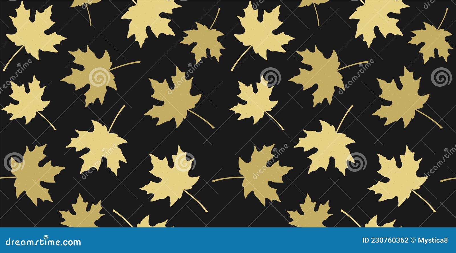 Seamless Pattern with Golden Beige Maple Leaves on Black Background ...