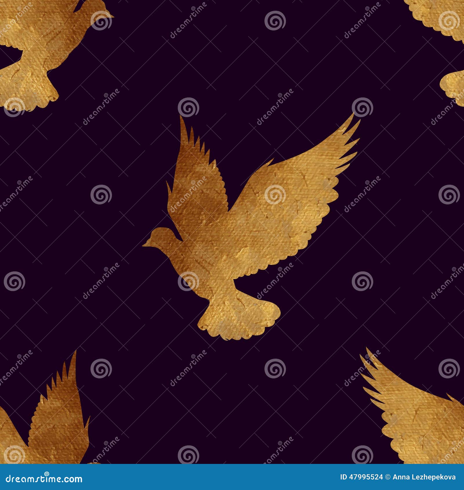 Seamless Pattern with Golden Birds. Stock Vector - Illustration of ...