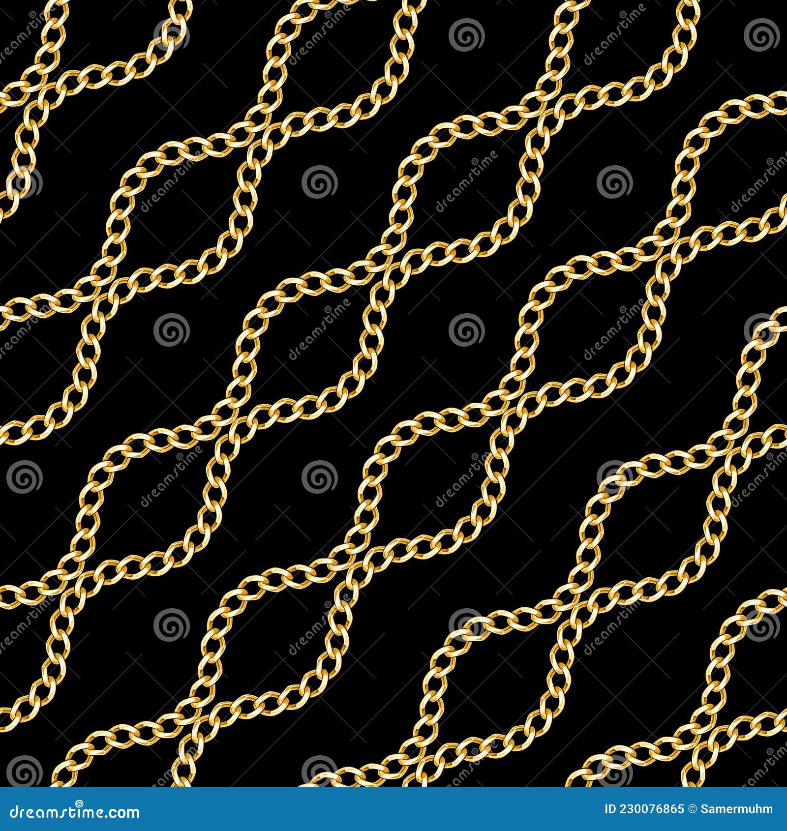 Seamless Pattern of Golden Chains. Curved Waves, Designed with Diagonal ...