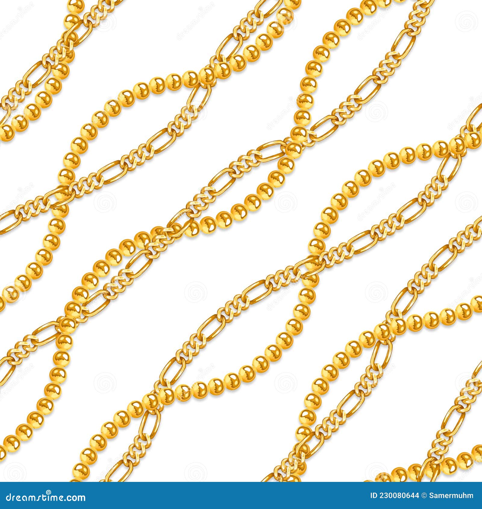 Seamless Pattern of Golden Chains. Curved Waves, Designed with Diagonal ...