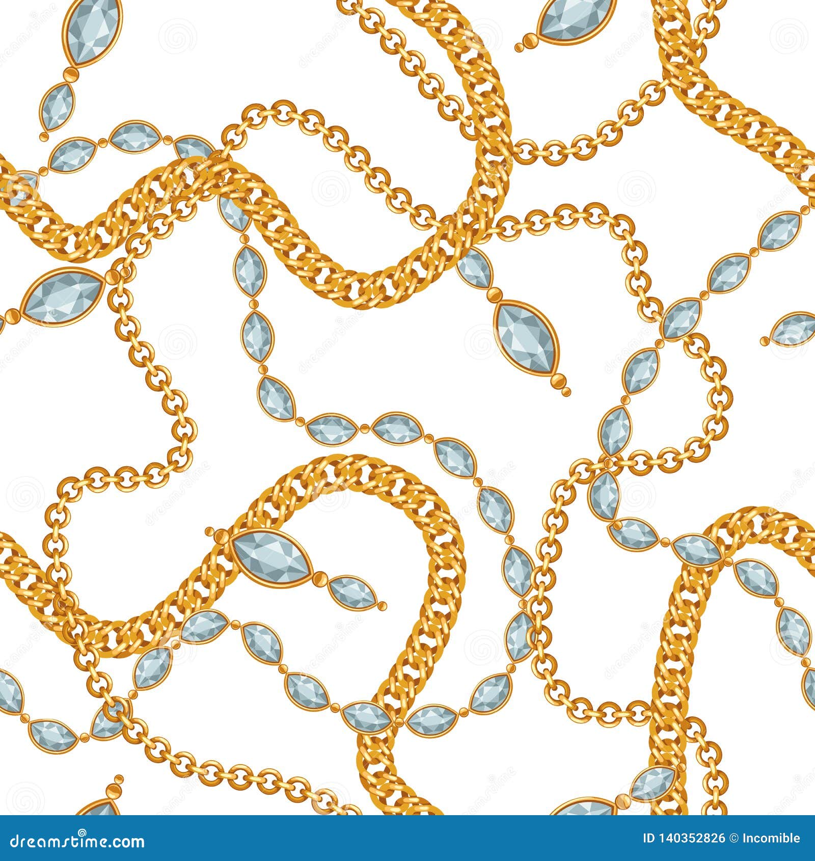Seamless Pattern with Golden Chains and Gem Stones. Stock Vector ...