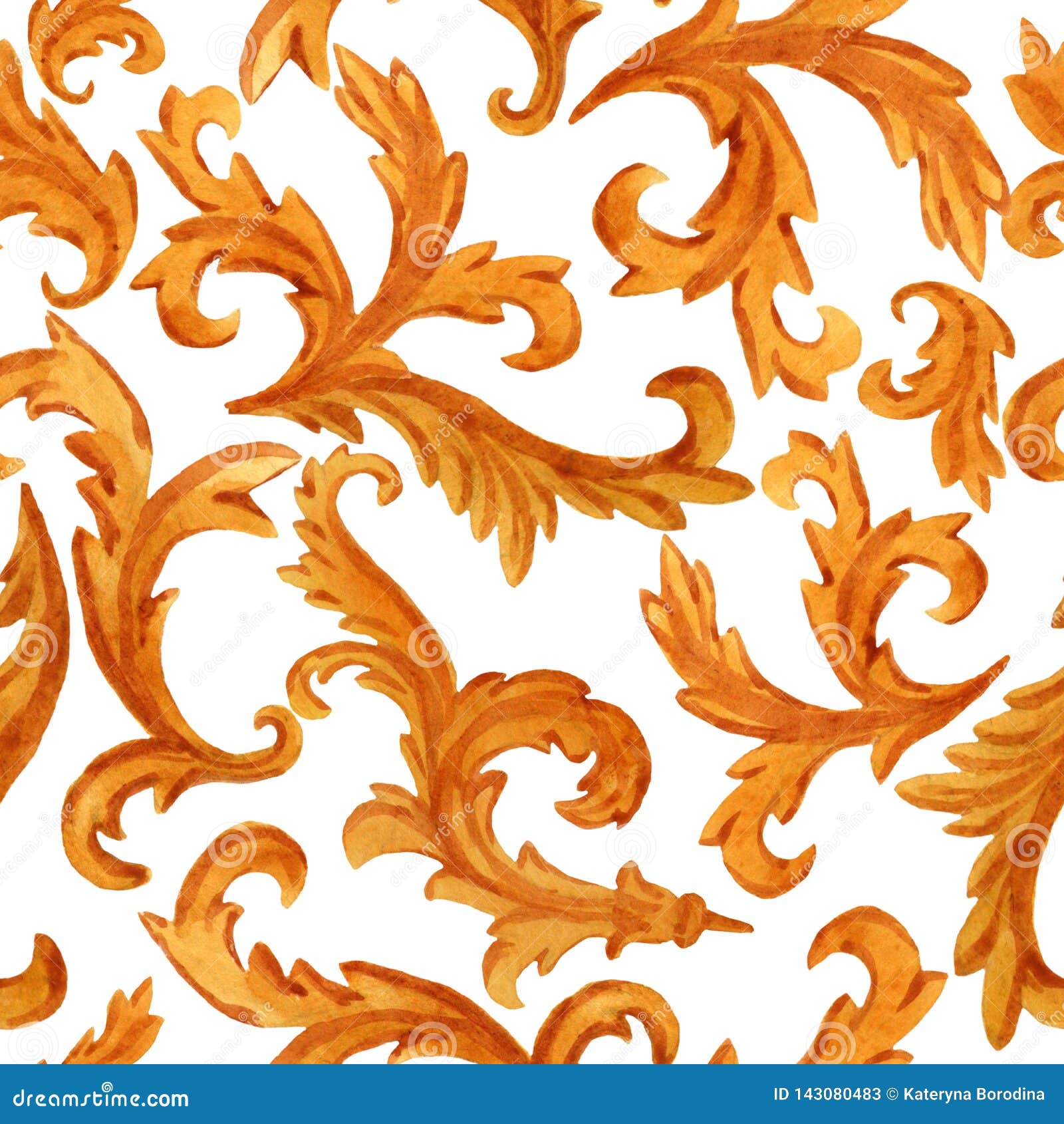 Seamless Pattern of Golden Elements of Baroque Rococo Style on ...