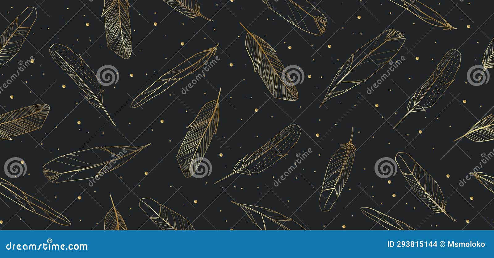 Seamless Pattern with Golden Feathers on a Black Background. Vector ...