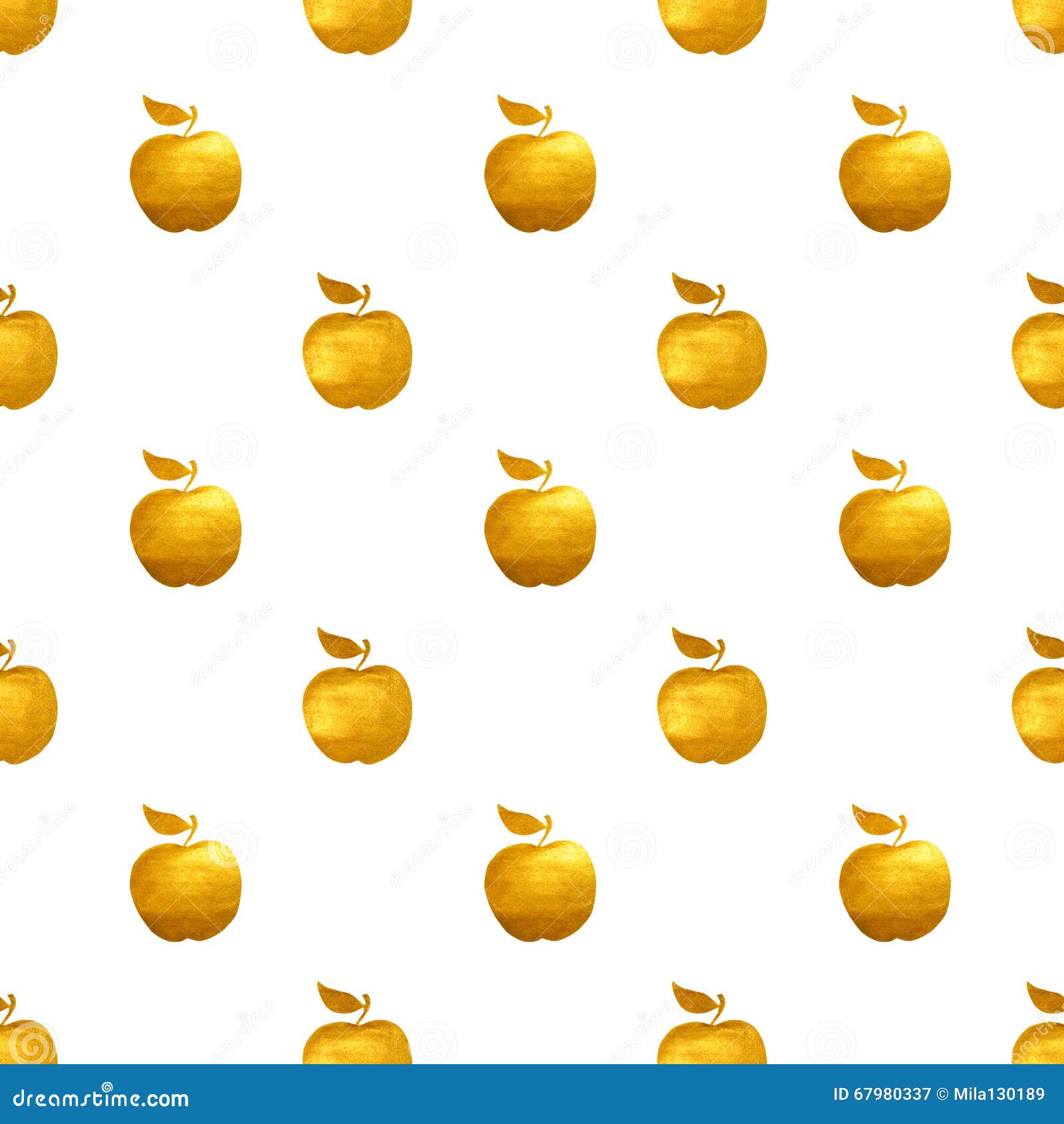 Seamless Pattern with Golden Hand-painted Apples on White Background Stock Illustration ...