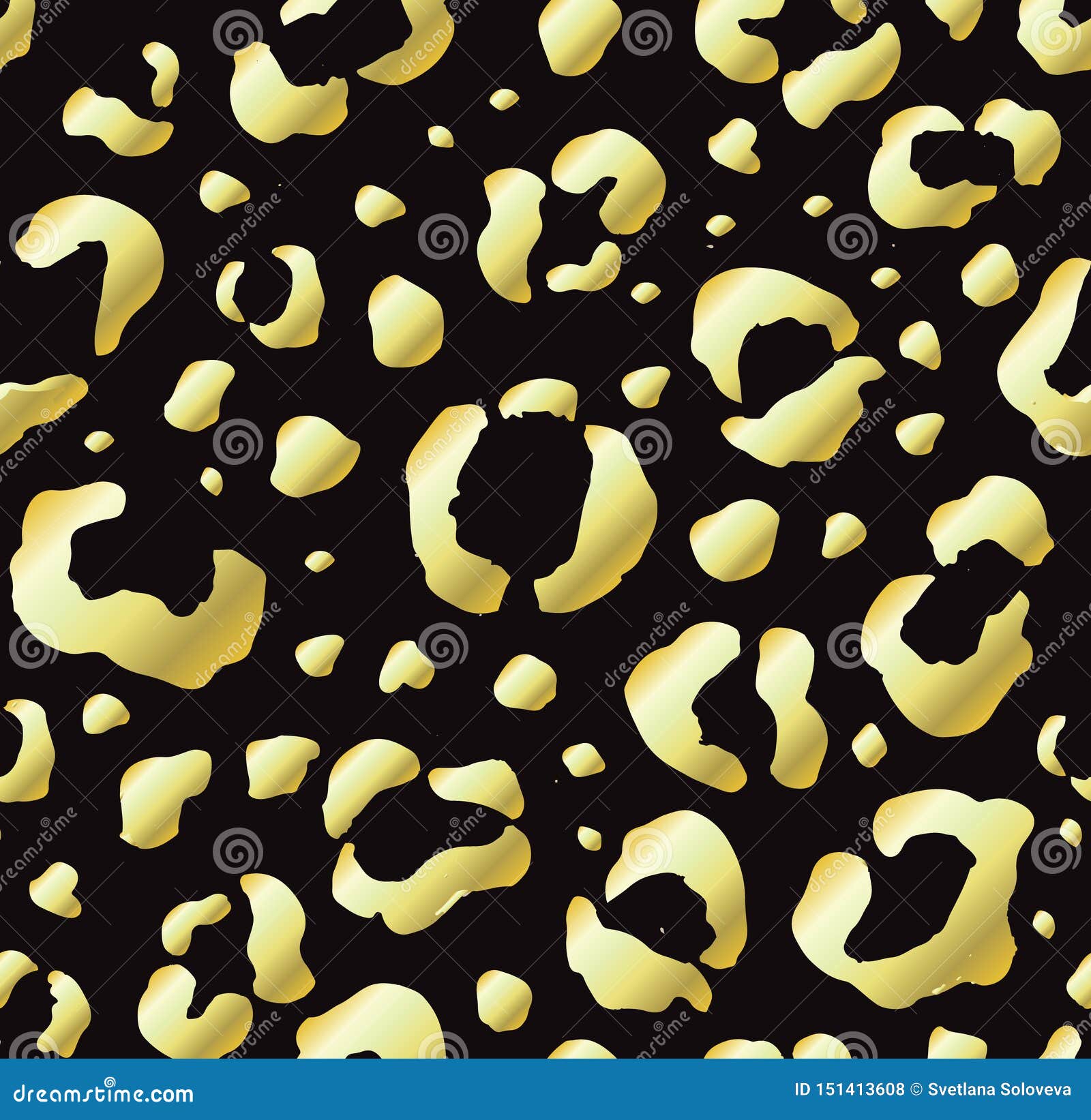Seamless Pattern of Golden Leopard Print on Black Stock Vector ...