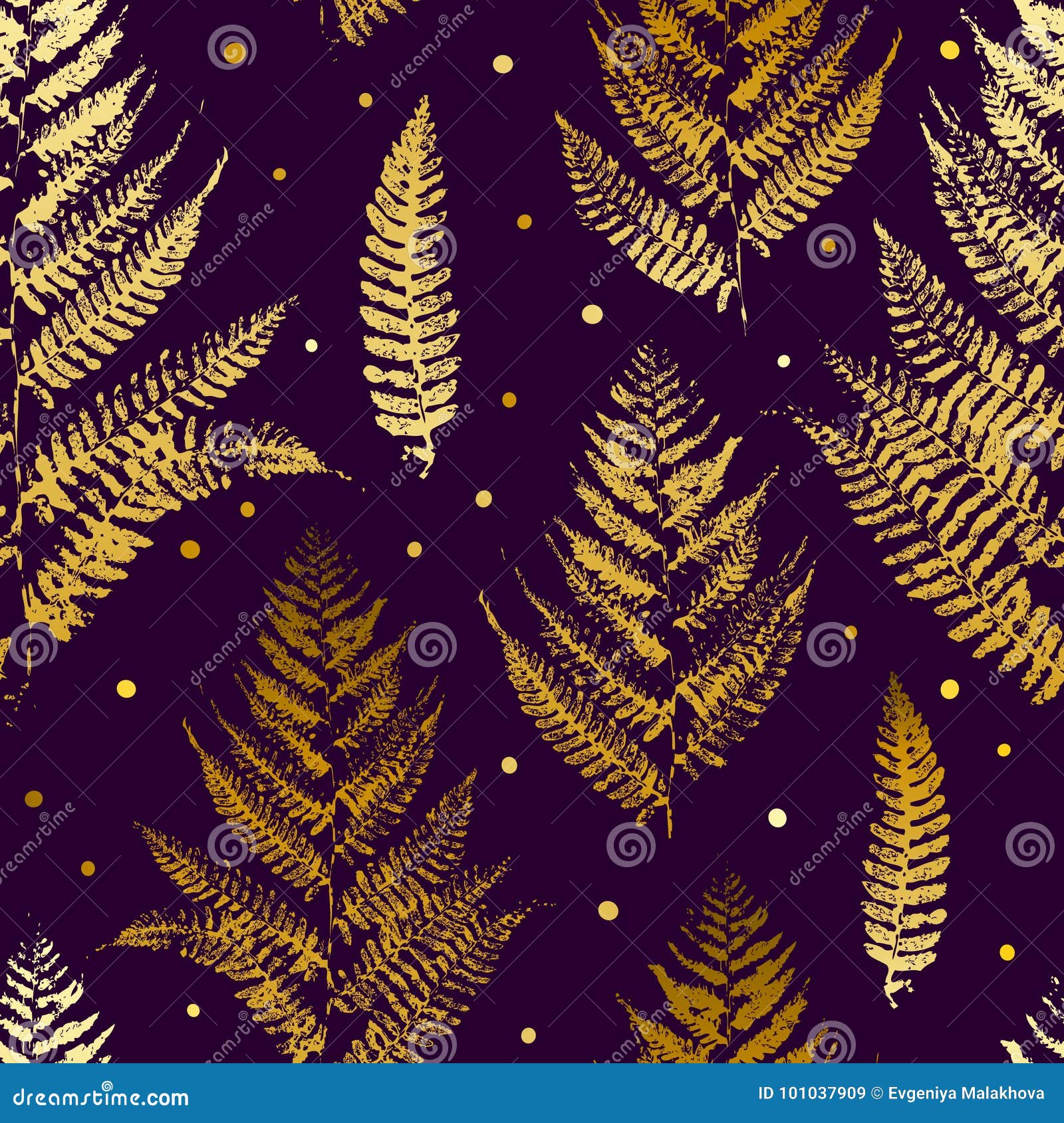Seamless Pattern with Golden Fern Leaves Stock Vector - Illustration of ...