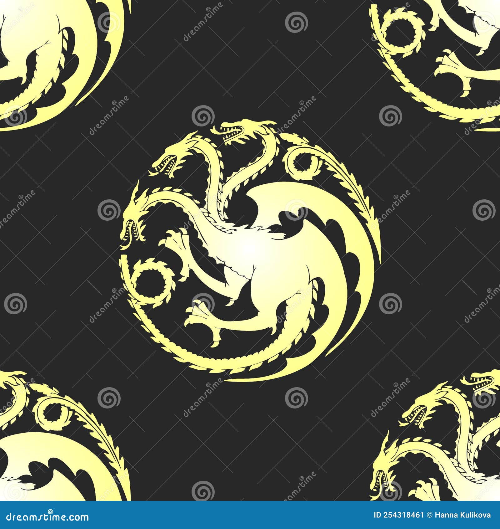 Seamless Pattern of Golden Three-headed Dragon. Stock Vector ...