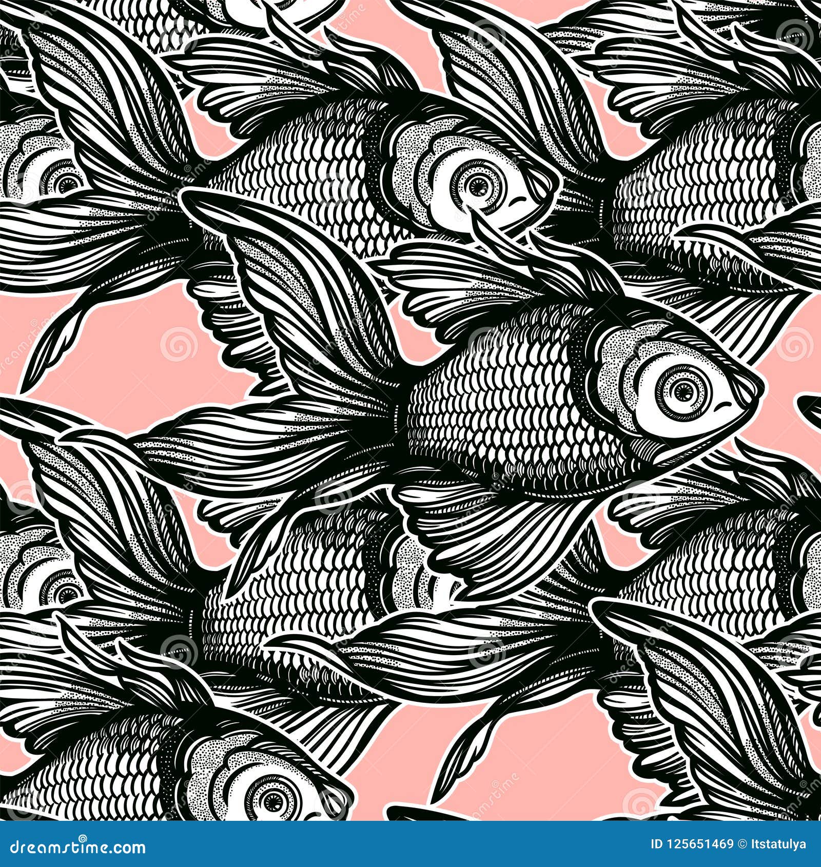 Seamless Pattern with Goldfish. Stock Vector - Illustration of swim ...