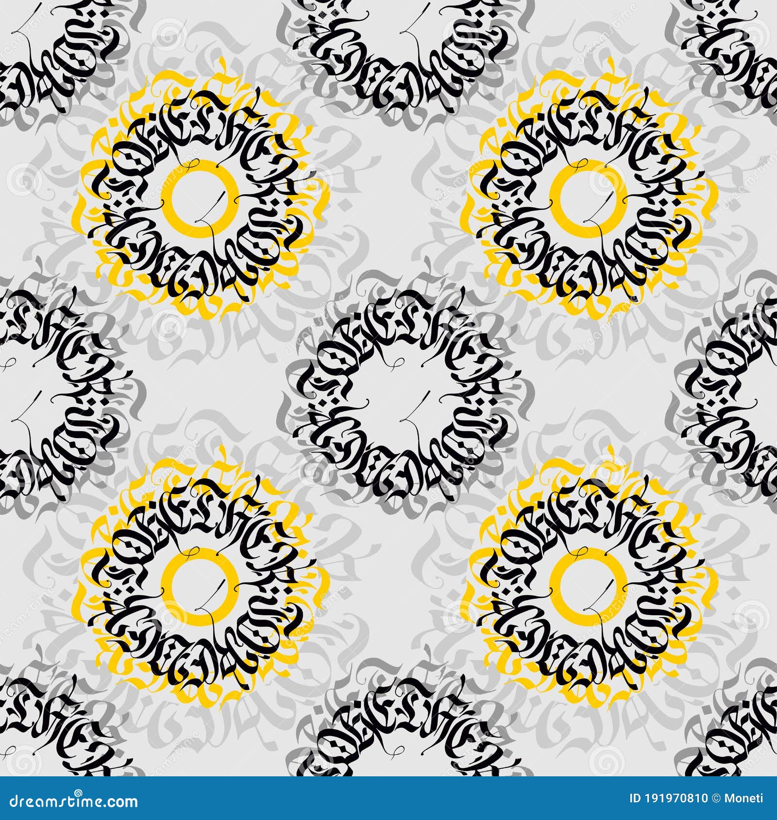 Seamless Pattern of Gothic Quotes Circular Compositions. Decorative ...