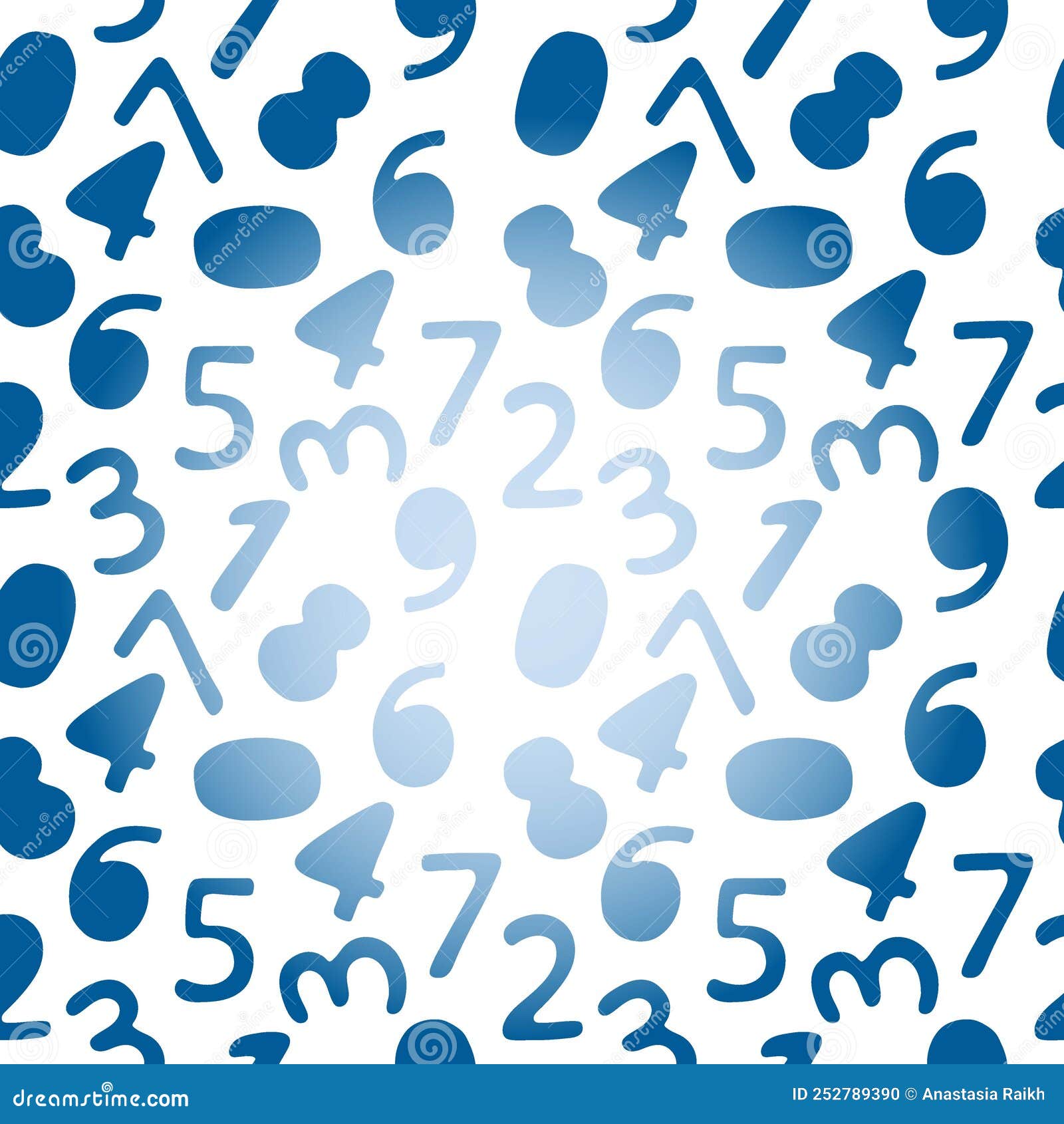 Seamless Pattern of Gradient Numbers, Hand-drawn Elements in Cartoon ...