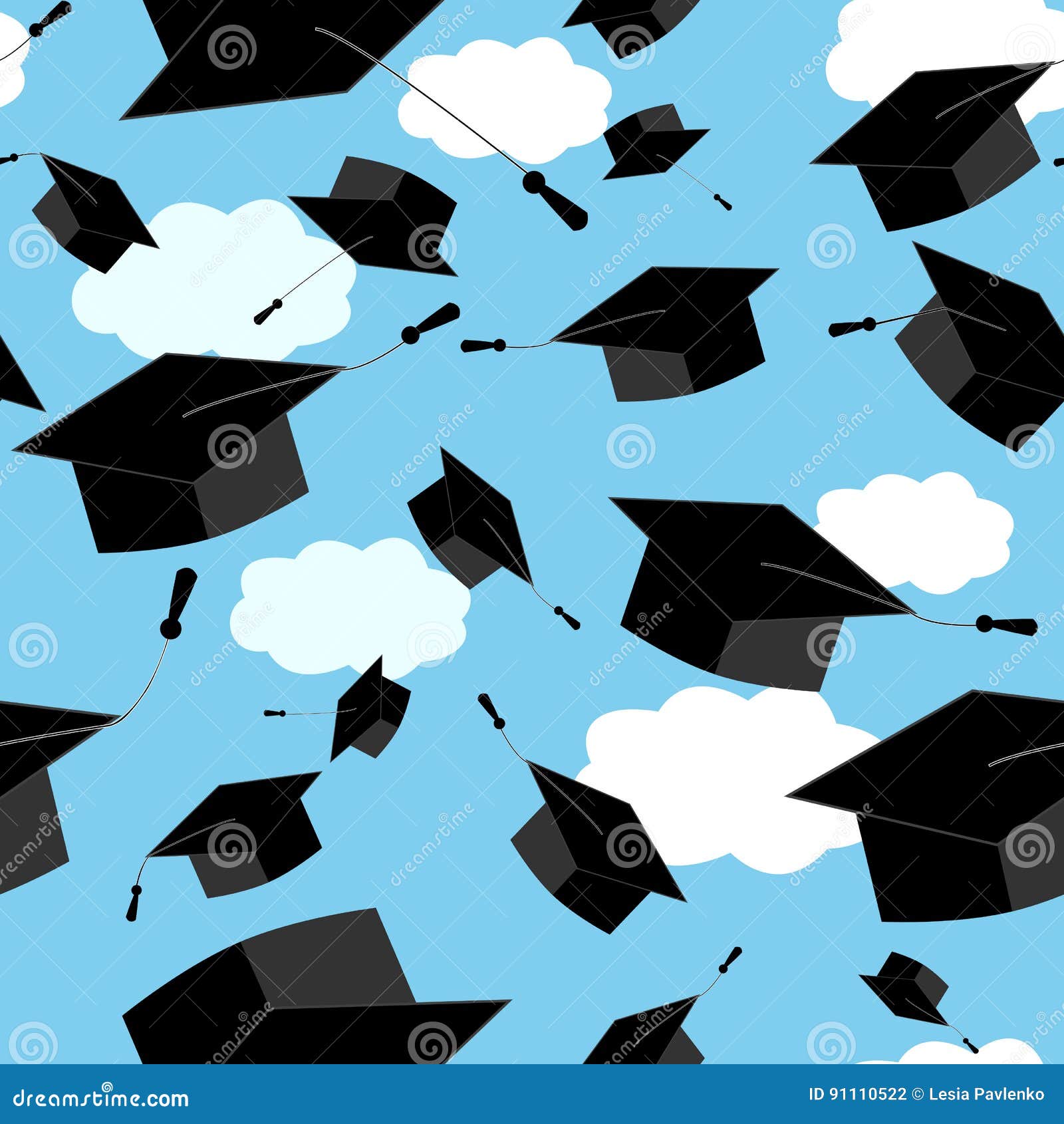 Graduation Cap Thrown Up And Golden Foil Confetti On A Blue Sky ...