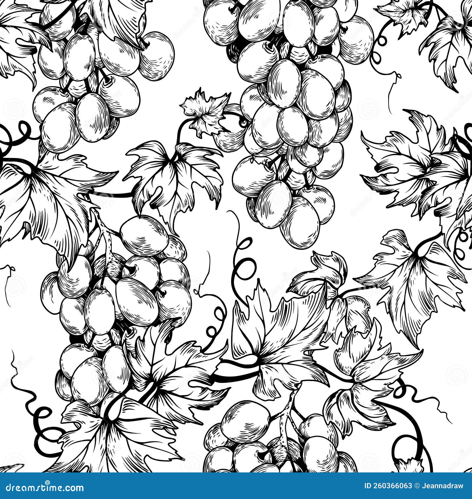 Seamless Pattern with Grape Branches. Stock Vector - Illustration of ...