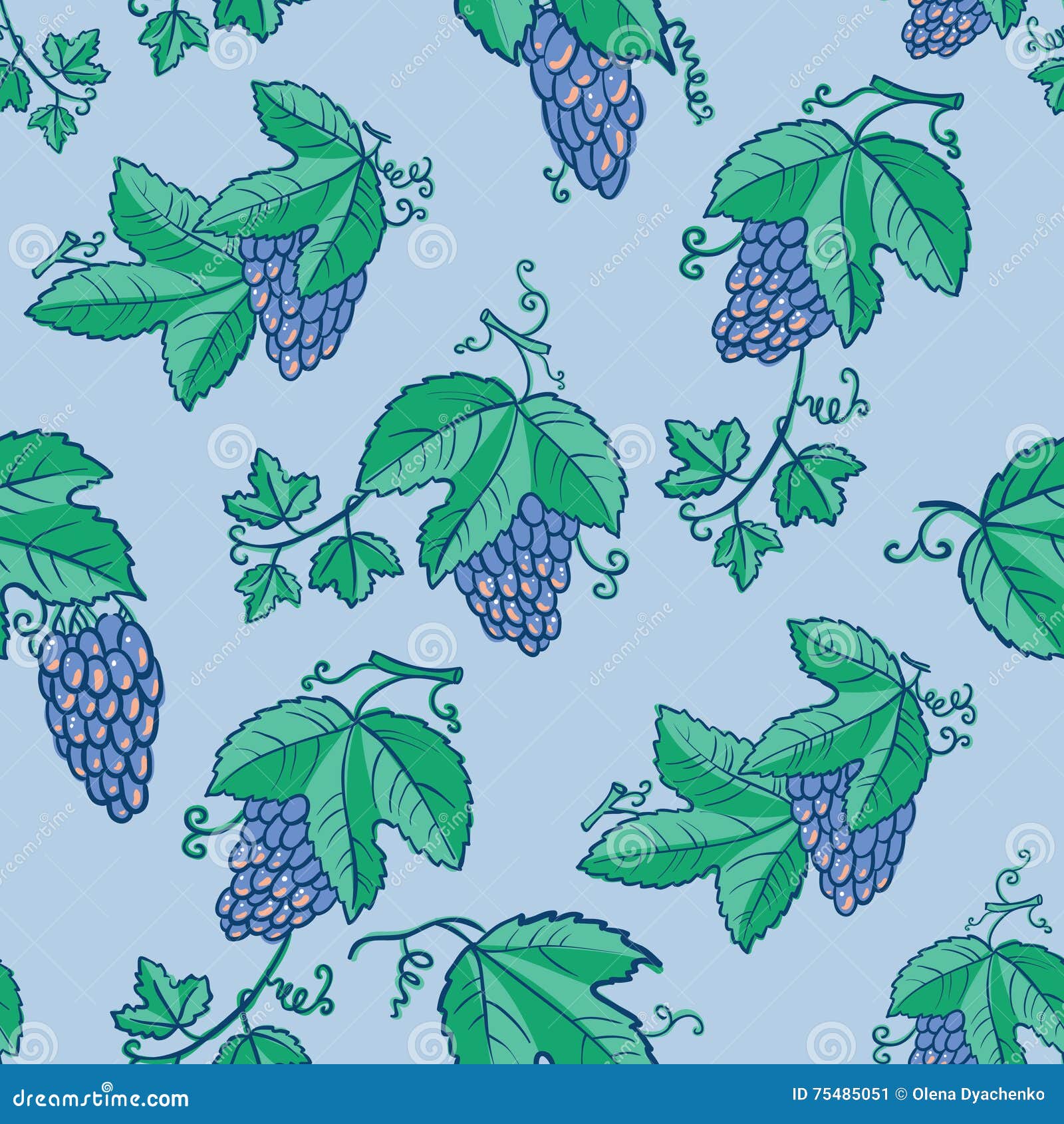 Seamless Pattern with Grape and Leaves Stock Vector - Illustration of ...