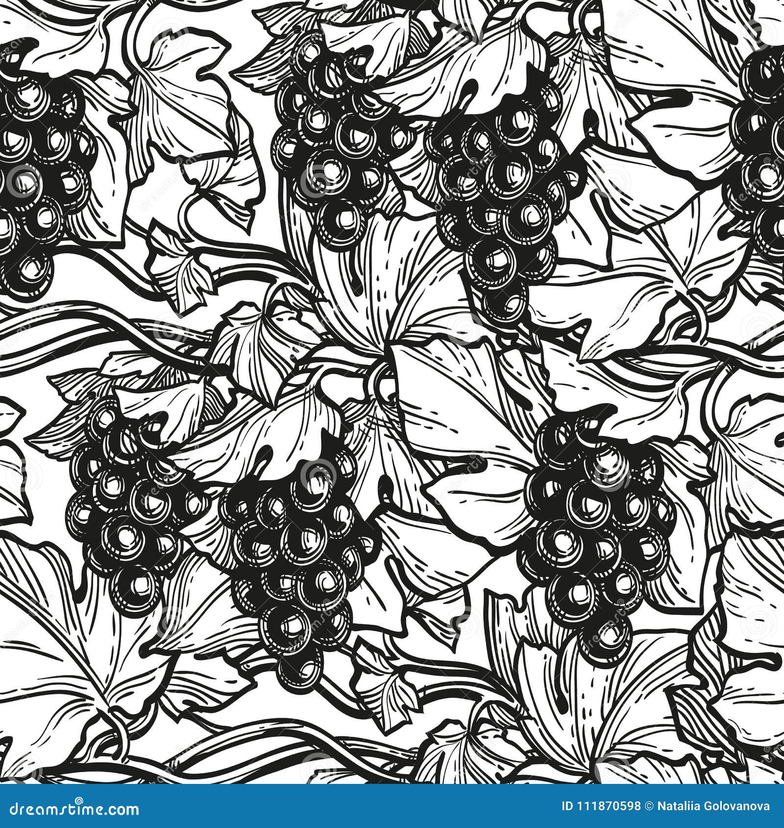 Seamless Pattern with Grape Vine. Stock Vector - Illustration of ...
