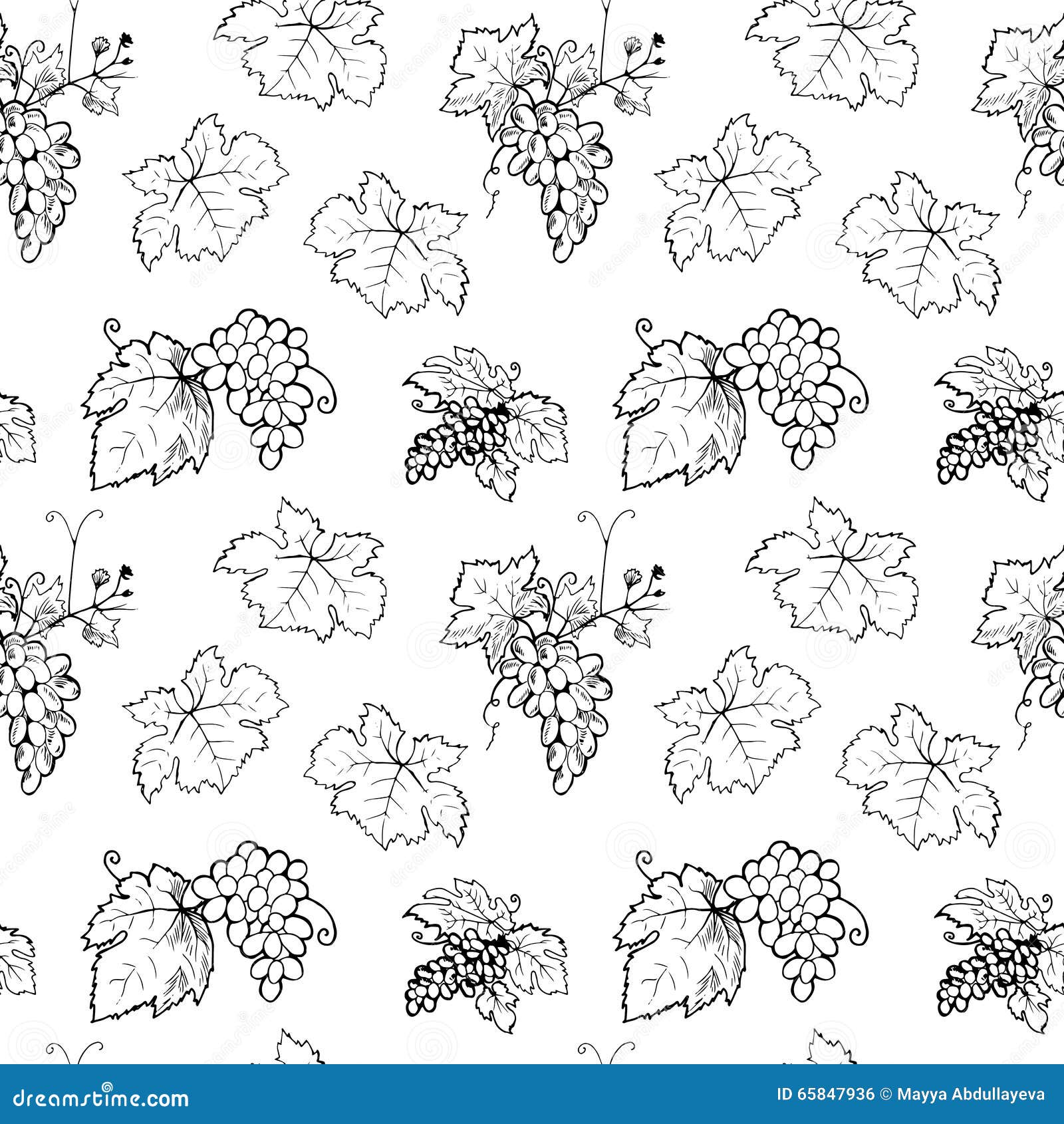Seamless Pattern of Grapes and Leafs Stock Vector - Illustration of ...