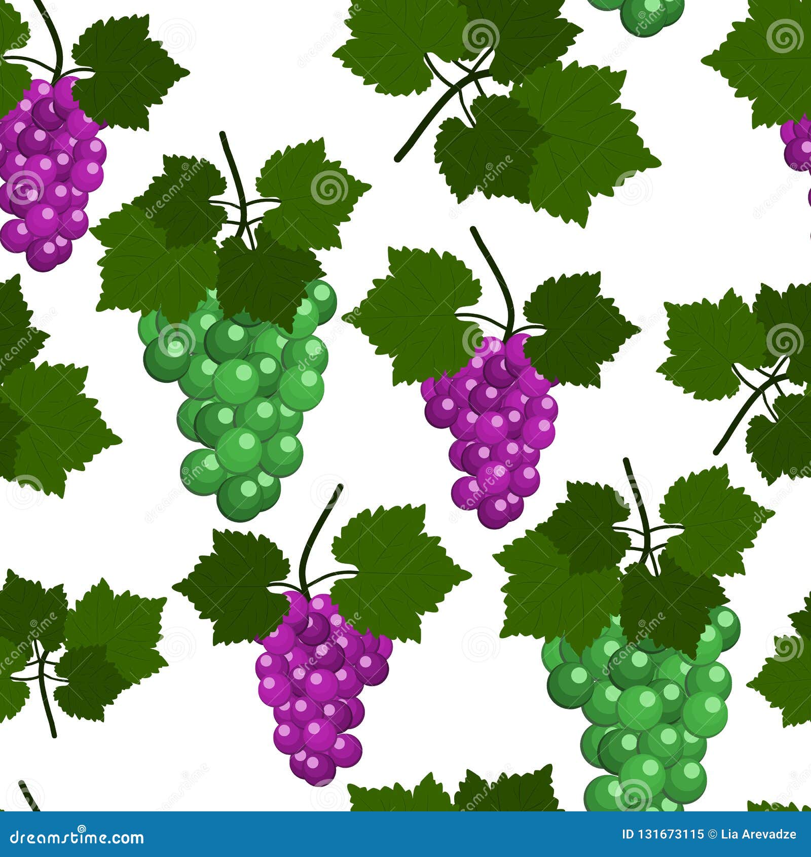 Seamless Pattern with Grapes and Leaves. Flat Design Illustration Stock ...