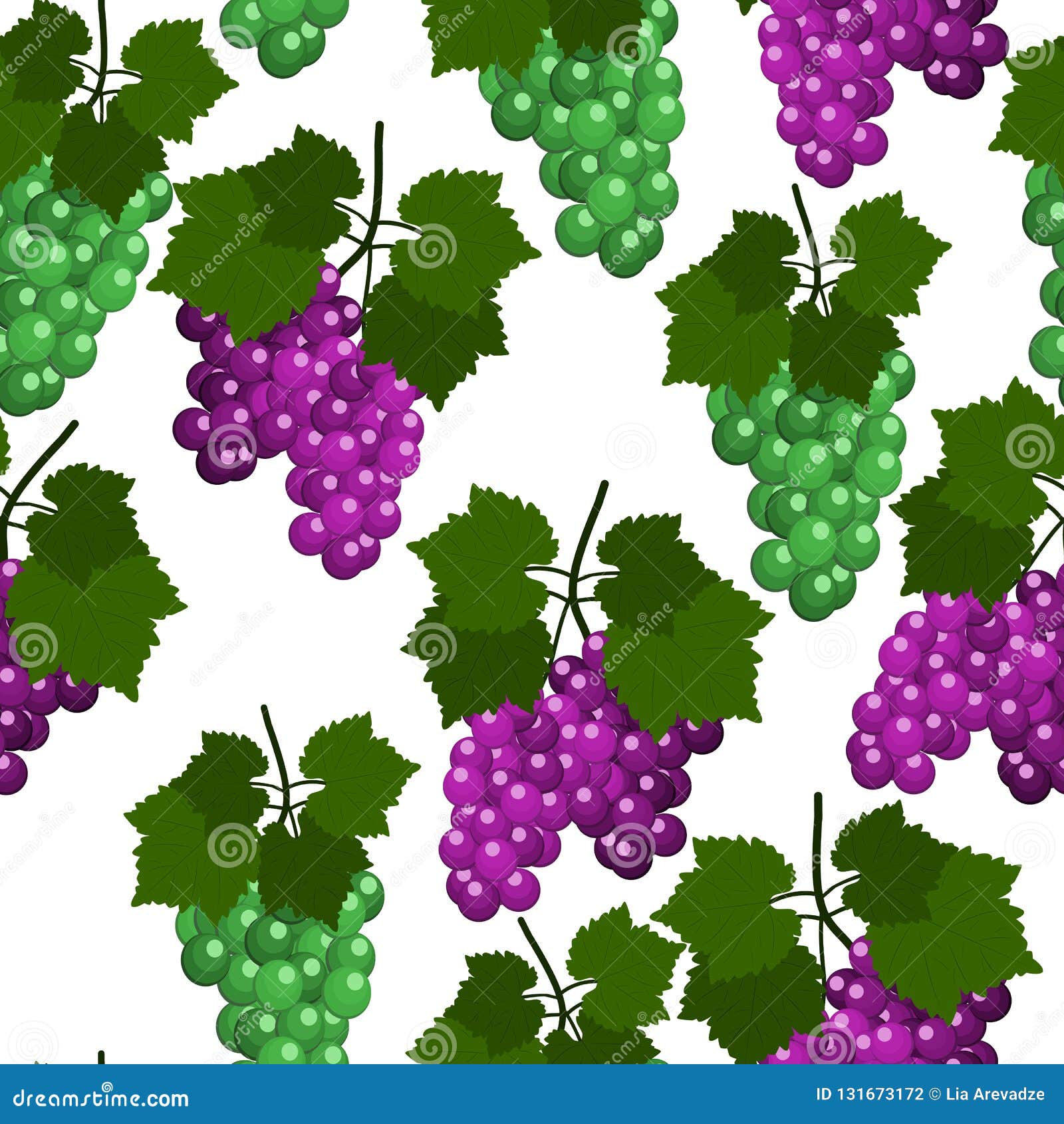 Seamless Pattern with Grapes and Leaves. Flat Design Illustration Stock ...