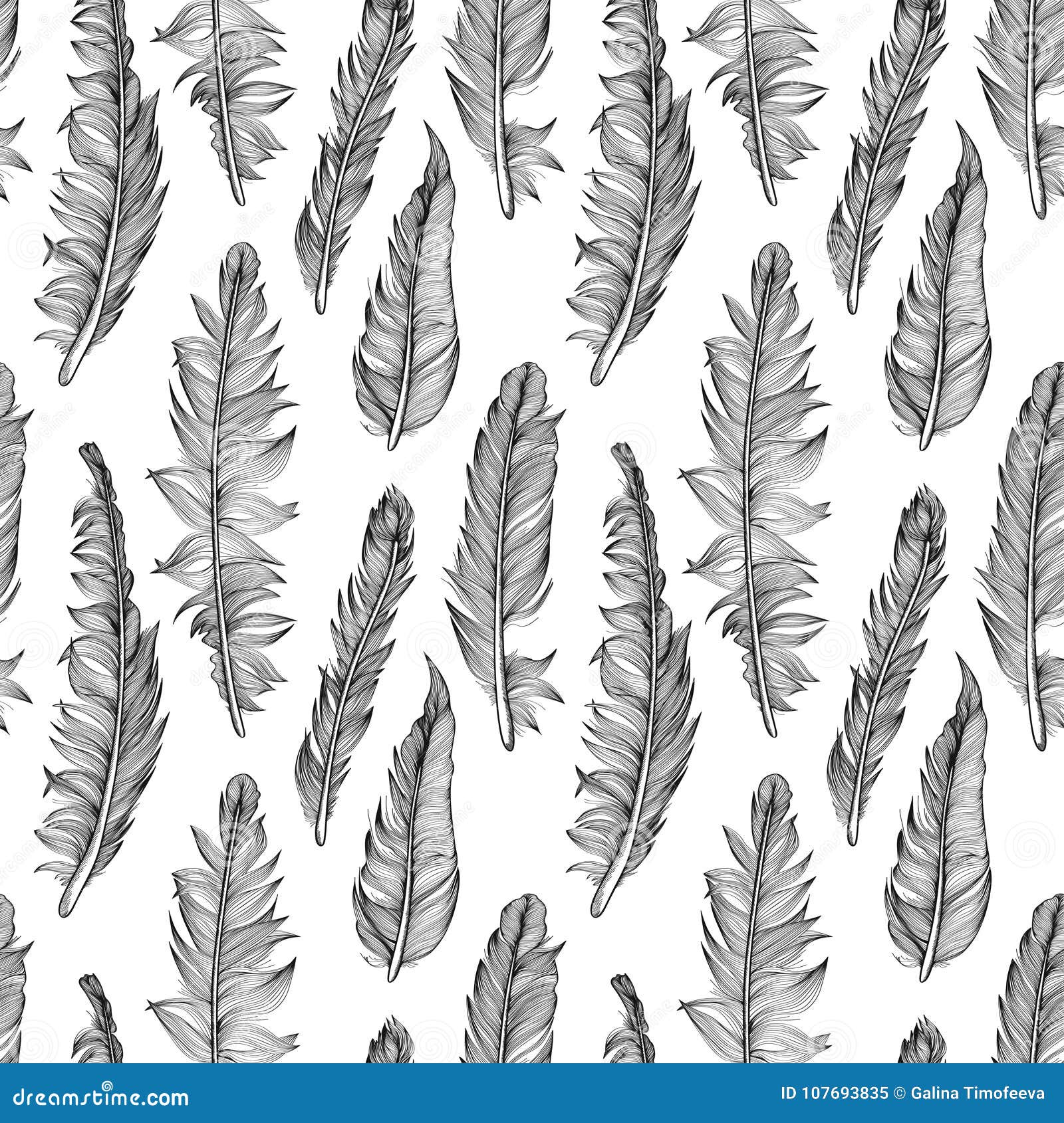 Seamless Pattern with Graphic Detailed Feathers. Texture Design for ...