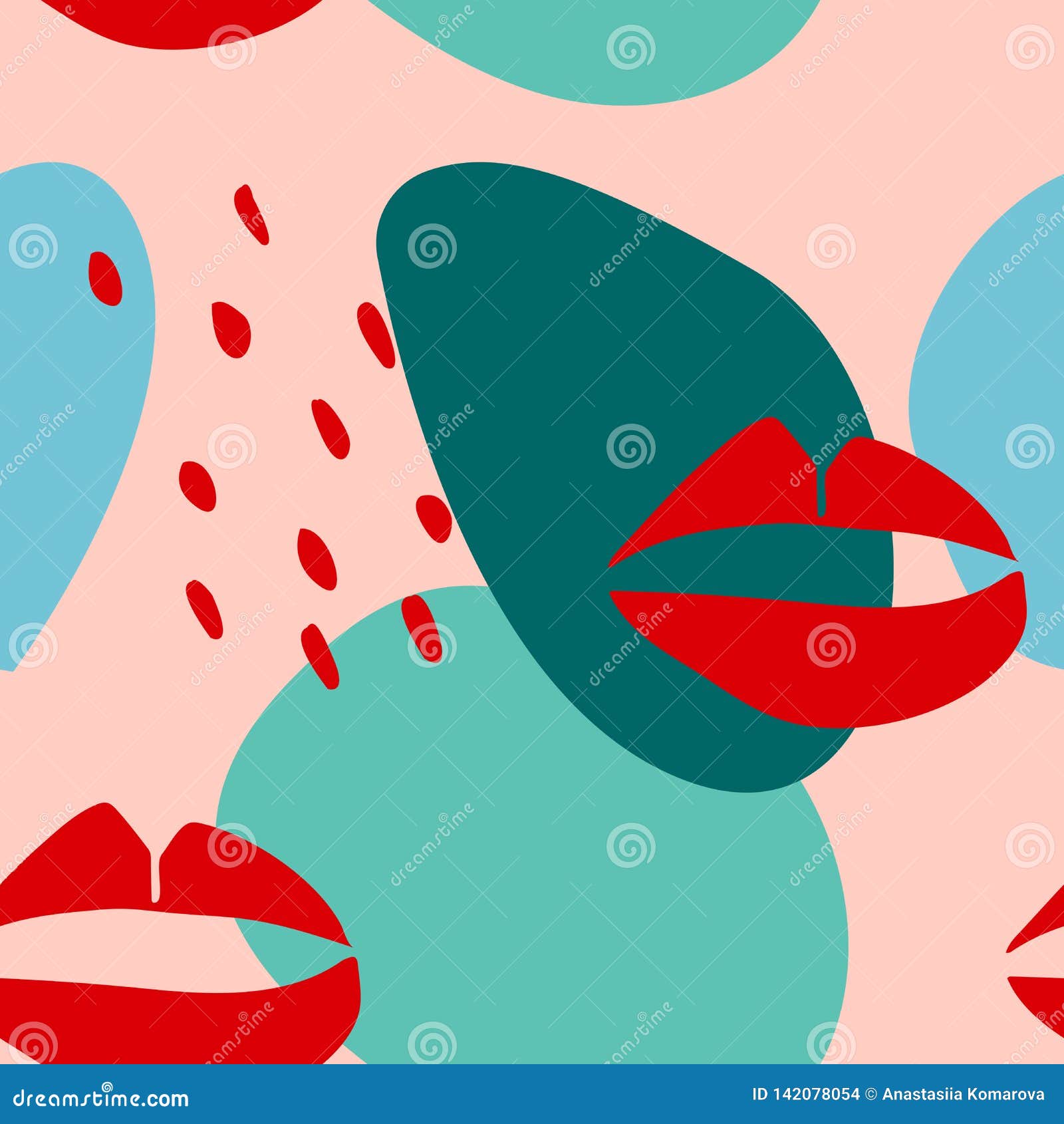 Seamless Pattern with Graphic Lips and Abstract Shapes. Stock Vector ...