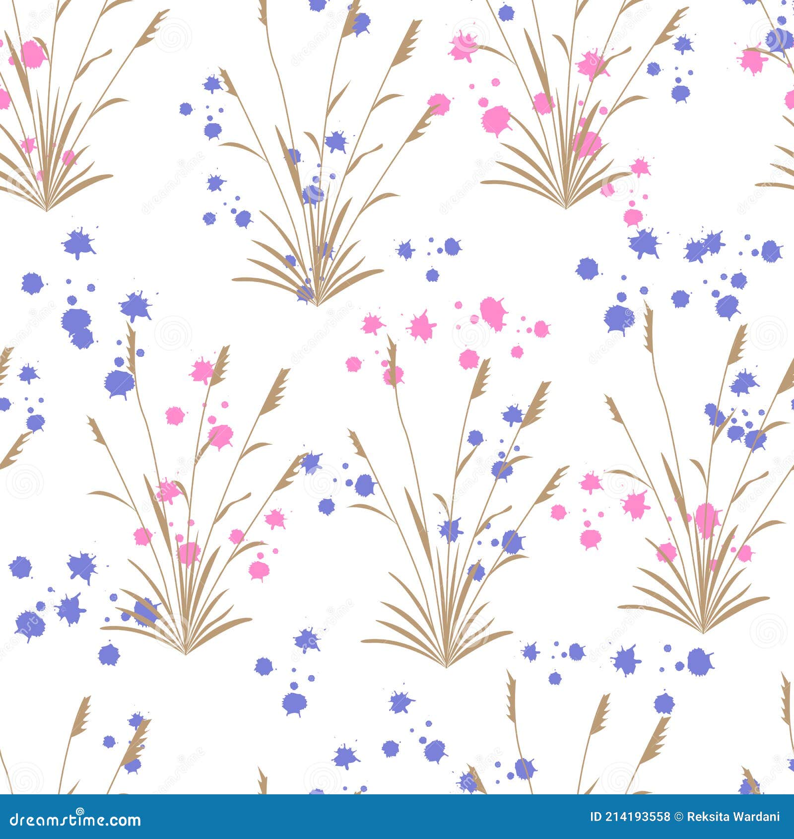 Seamless Pattern with Grasses and Abstract Shape Stock Vector ...