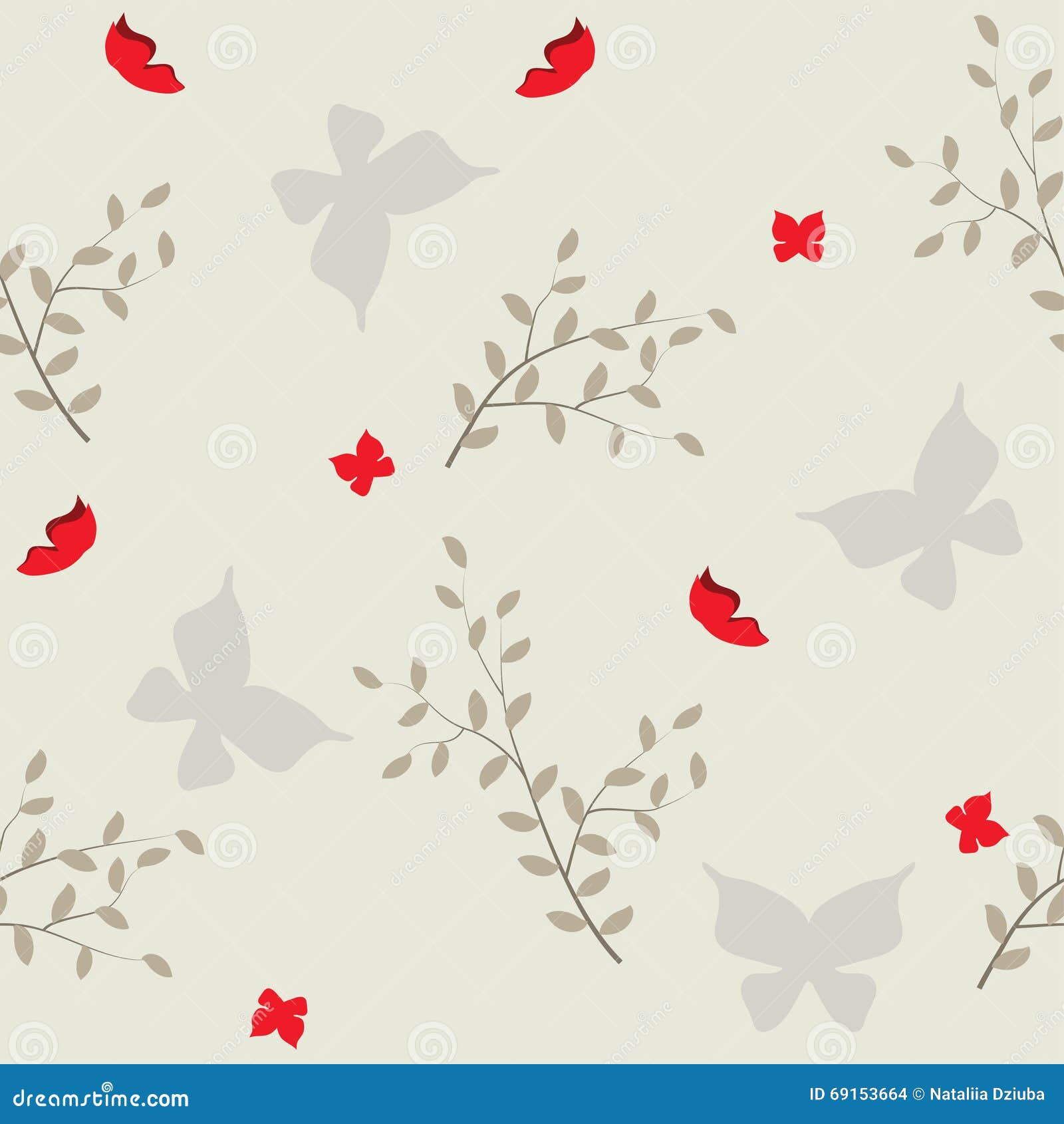 Seamless Pattern with Gray Butterflies and Branches Stock Illustration ...