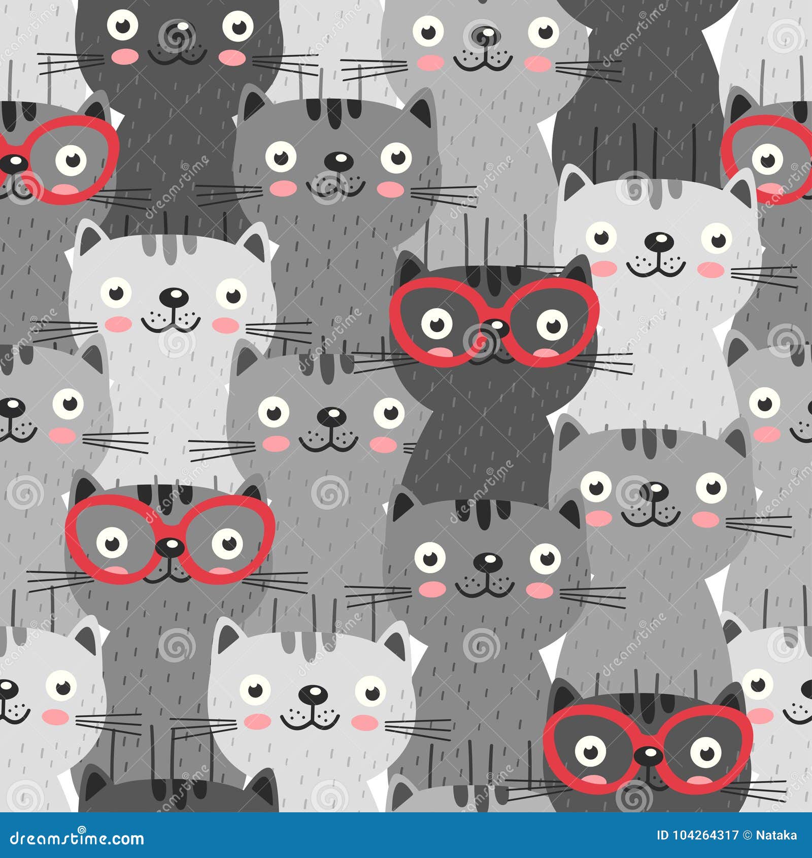 Seamless Pattern with Gray Cats in Red Glasses Stock Vector ...