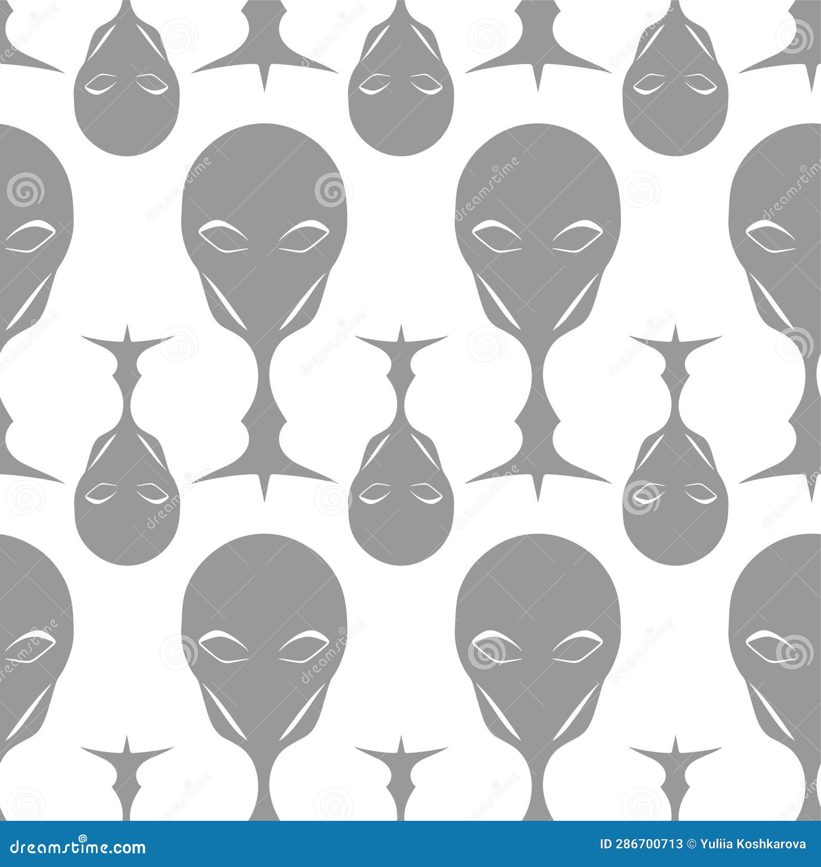 Seamless Pattern Gray Graphic Aliens on White Background, Texture Stock ...
