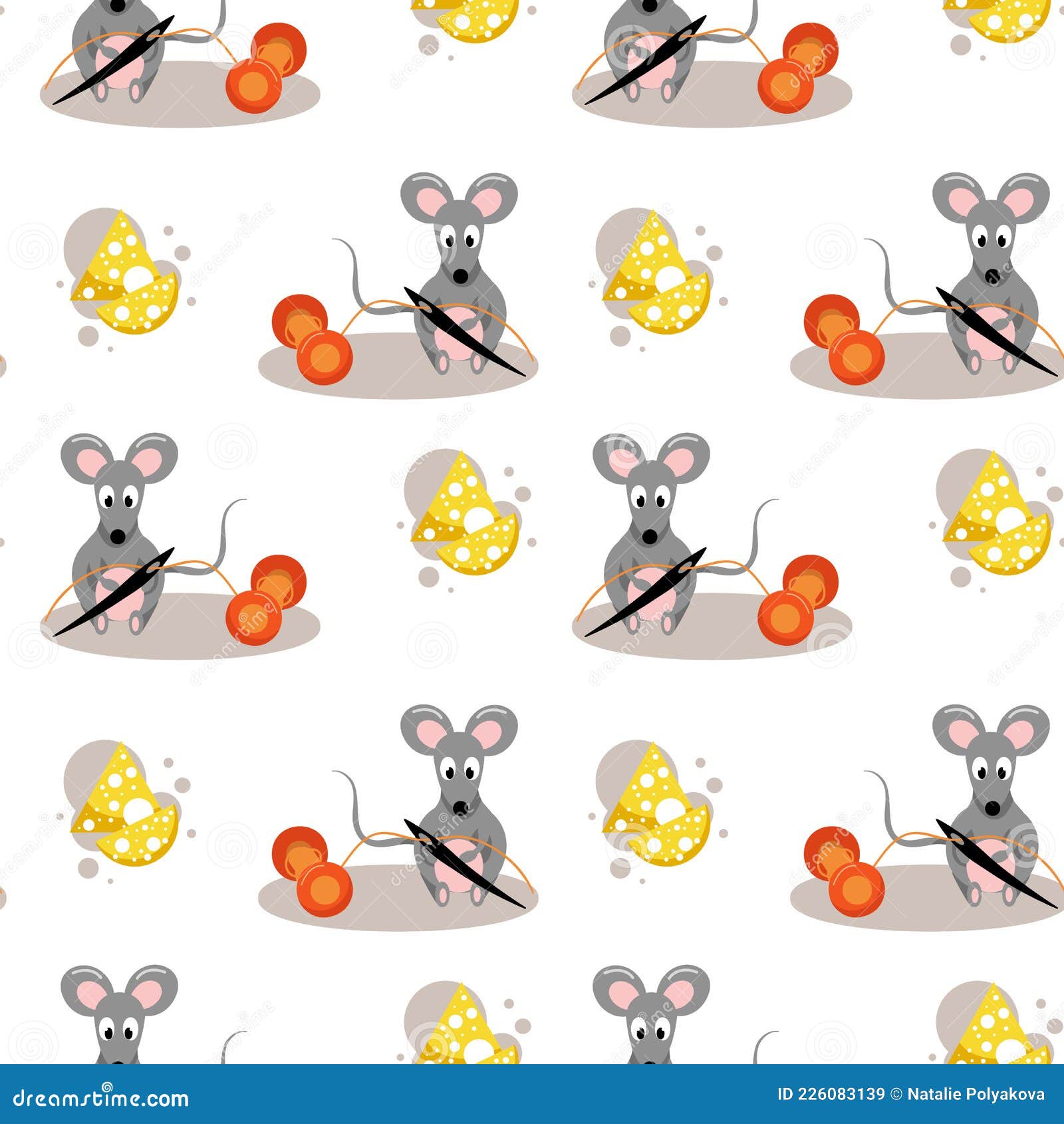 Seamless Pattern of Mice with a Needle and a Spool of Thread Stock ...