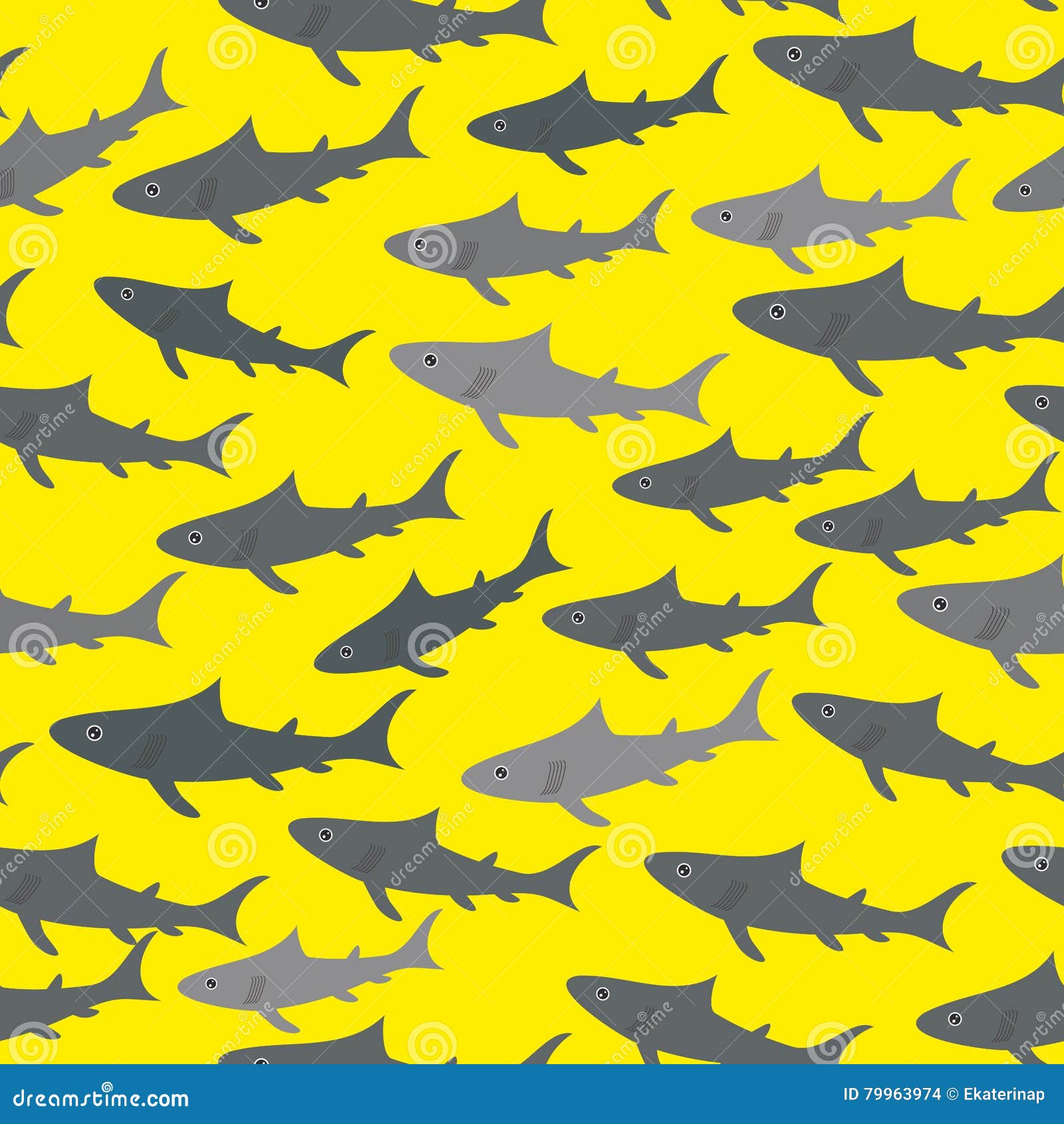 Seamless Pattern with Gray Sharks on Bright Yellow Background. Vector ...