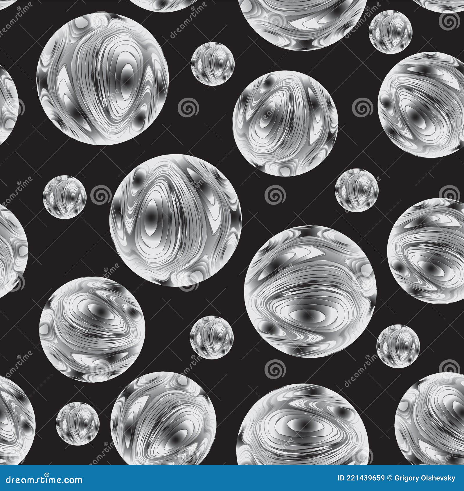 Seamless Pattern of Gray Spheres on Dark Gray Background Stock ...