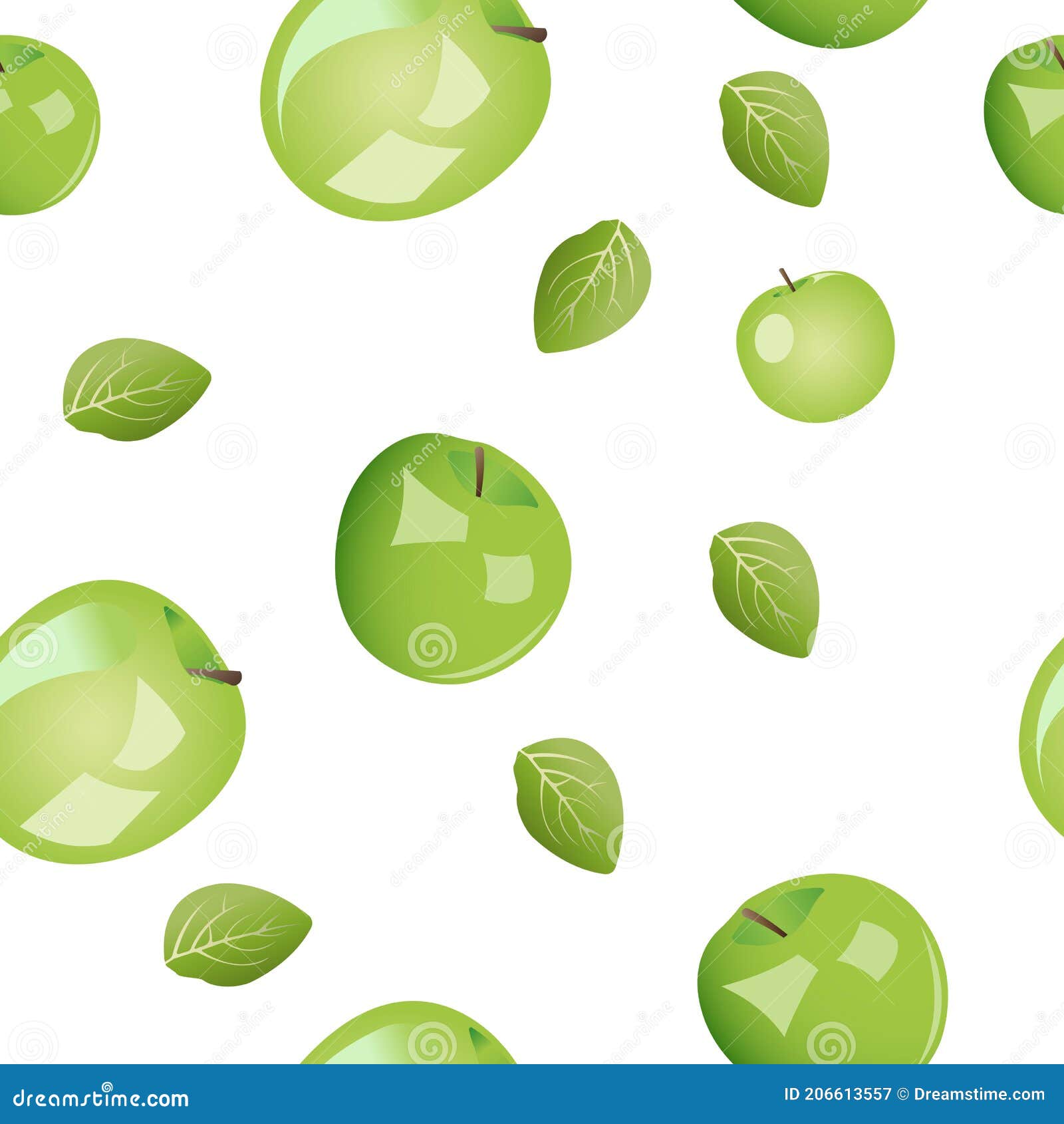 Seamless Pattern From Green Apples With Leaves Vector Illustration