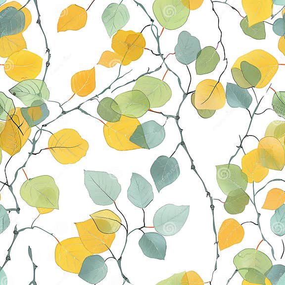 Seamless Pattern of Green Aspen Tree Leaves on a Pristine Stock ...
