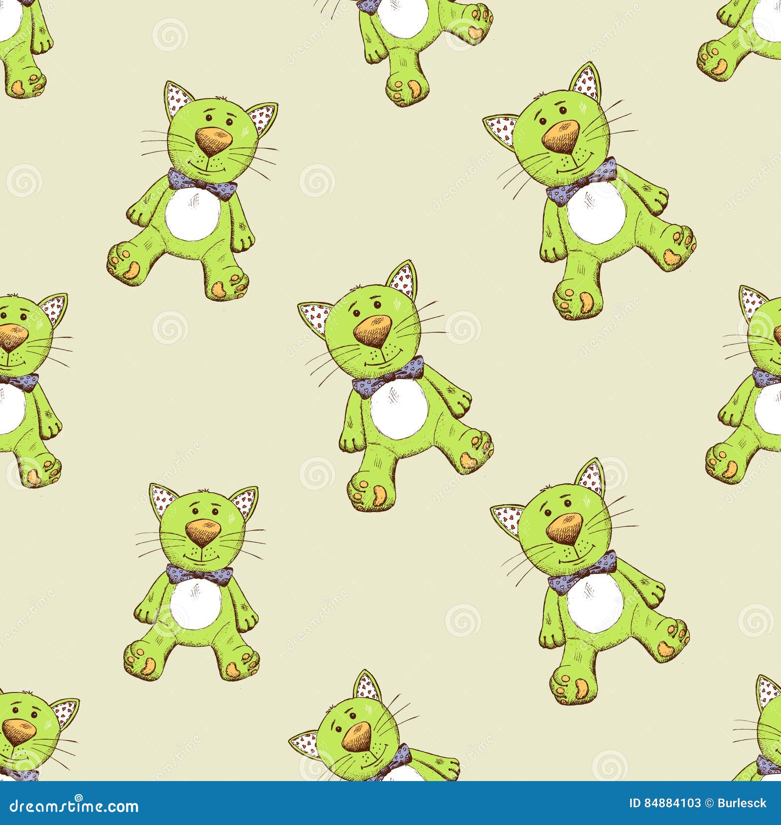 Seamless Pattern with Green Cat Stock Vector - Illustration of fashion ...