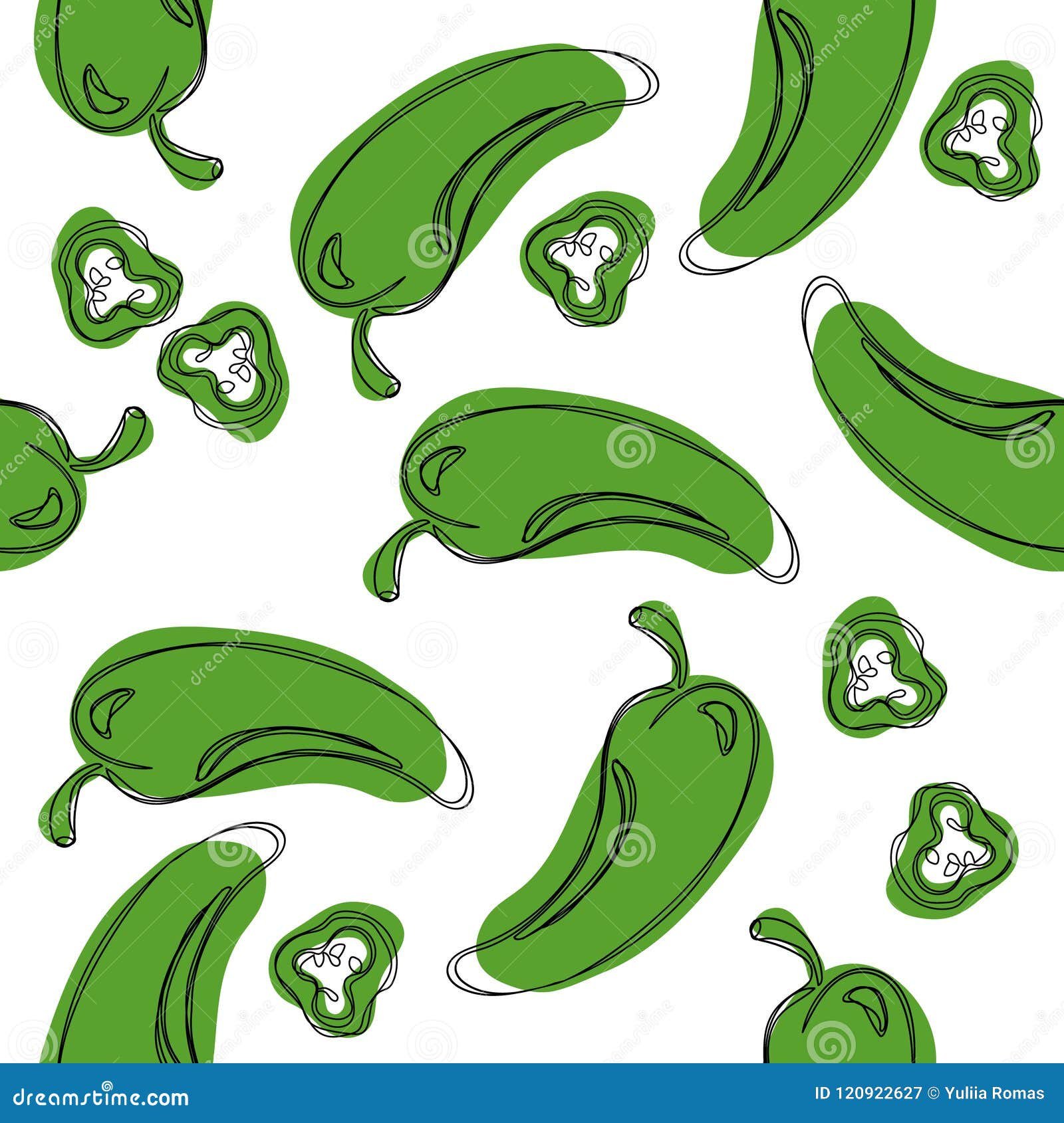 Seamless Pattern Green Chilli Pepper. Hand Drawing Chilli Pepper ...